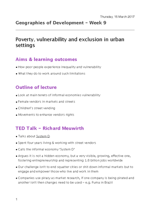 Geographies of Development - Lecture 10 - Thursday, 23 March 2017 ...