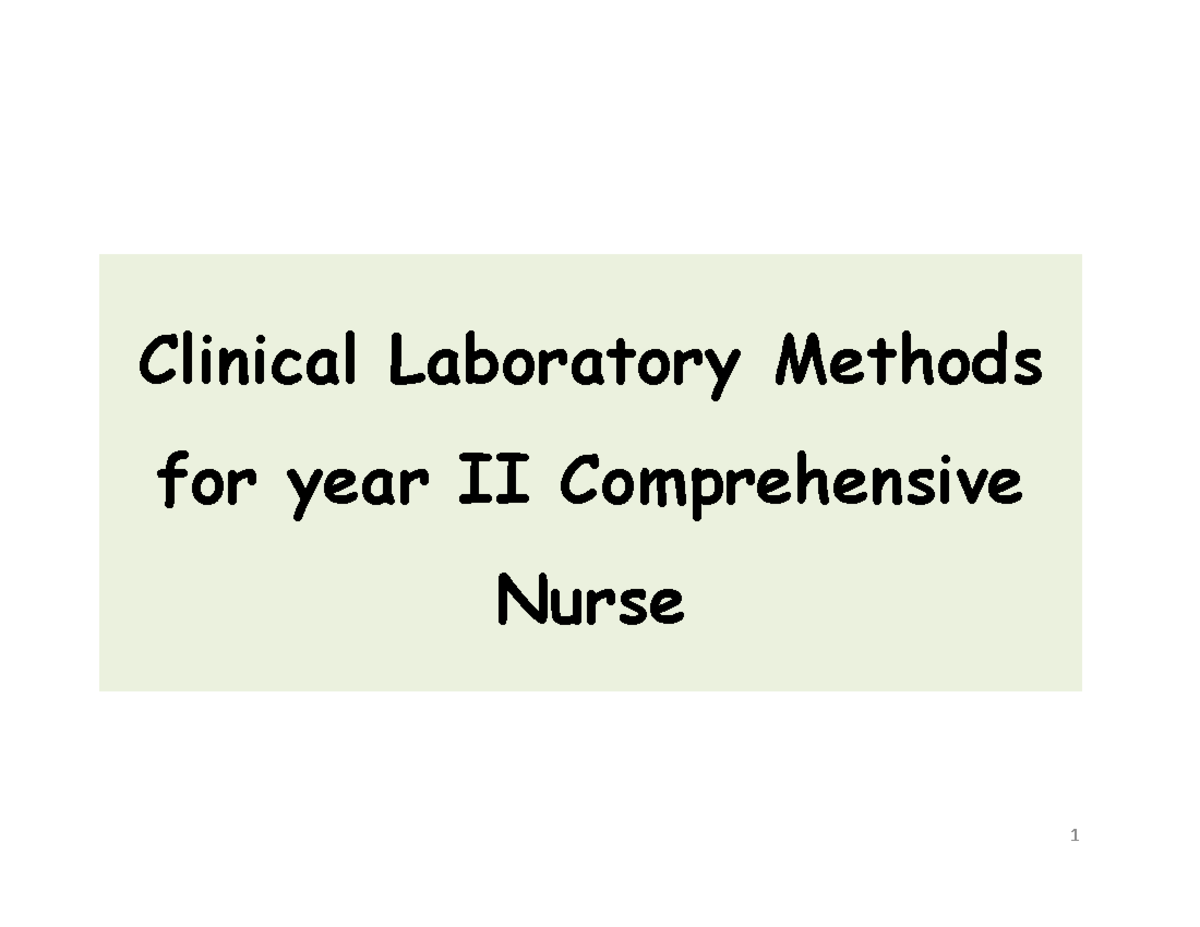 1= Chapter one new introduction - Clinical Laboratory Methods for year ...