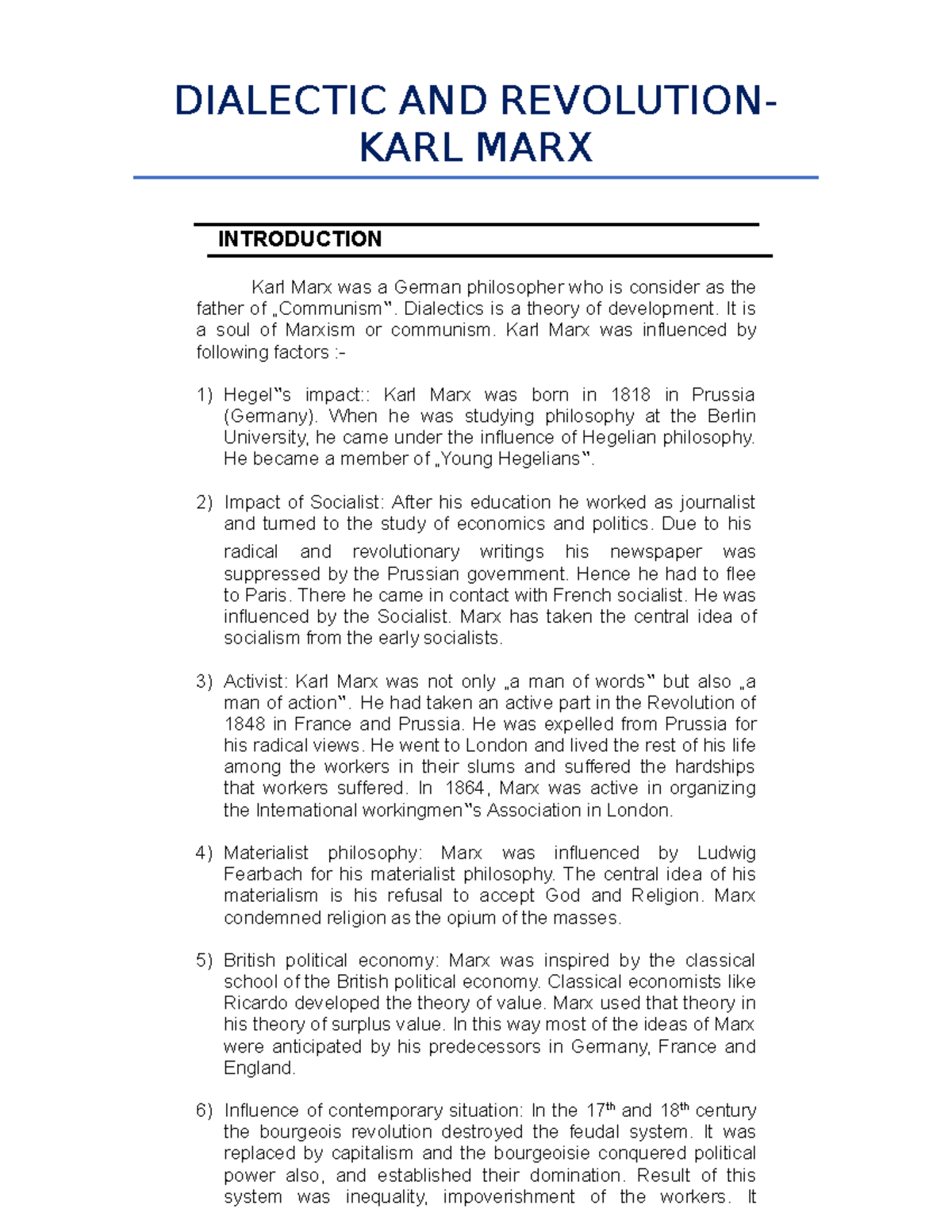 Dialectic AND Revolution- KARL MARX - DIALECTIC AND REVOLUTION- KARL ...