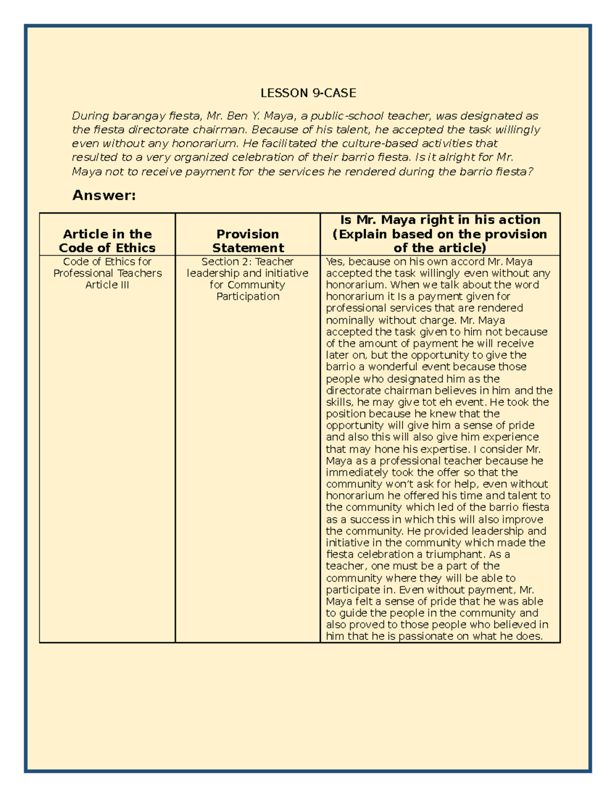 Lesson 9 CASE - Case study Educ 3 - LESSON 9-CASE During barangay ...