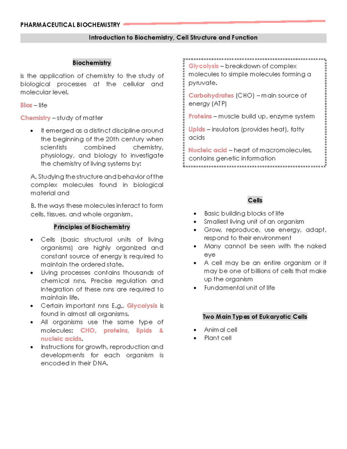 PBIO Topic 1 - pbio - PHARMACEUTICAL BIOCHEMISTRY Introduction to ...