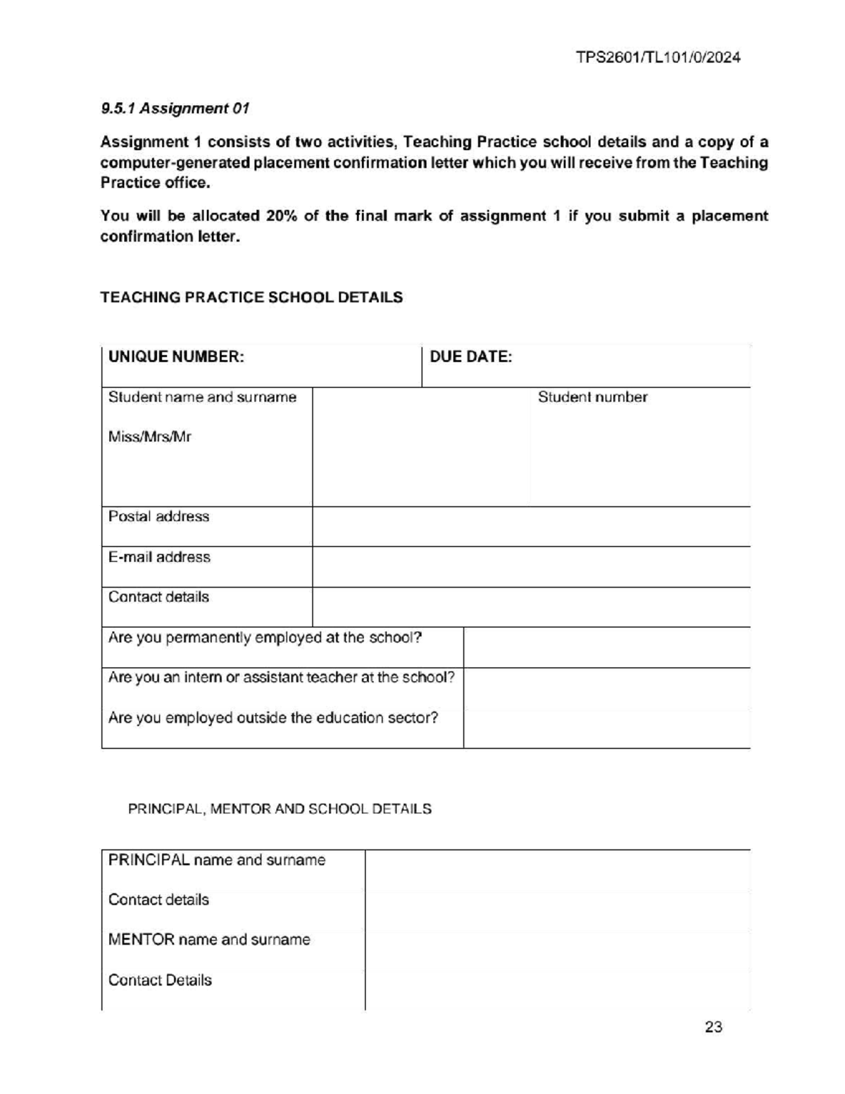 Letter TO THE Principal Placements - TPS2601/102/0/ APPENDIX B- TO THE ...