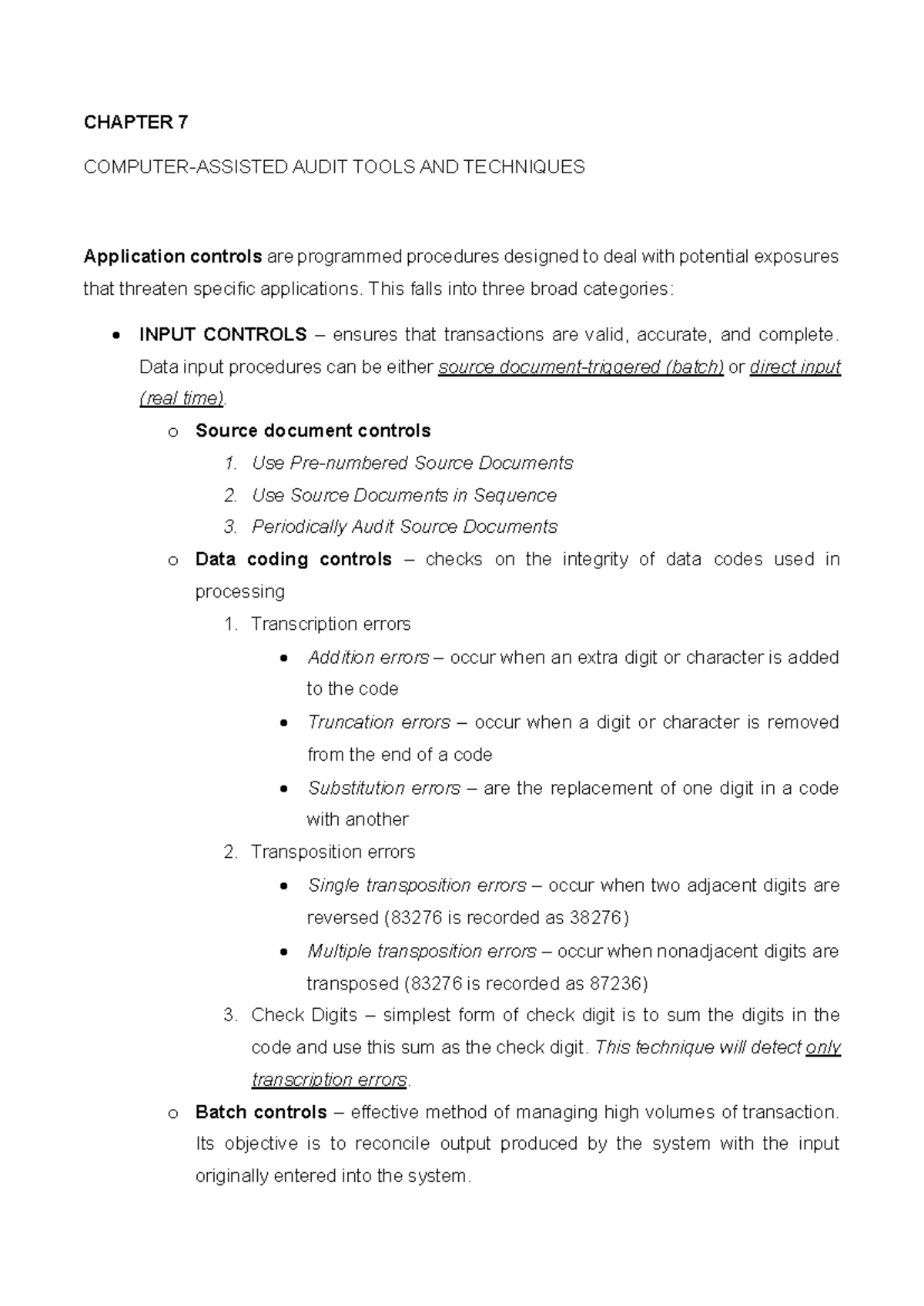 Chapter 7 (Reviewer) - CHAPTER 7 COMPUTER-ASSISTED AUDIT TOOLS AND TECHNIQUES Application ...