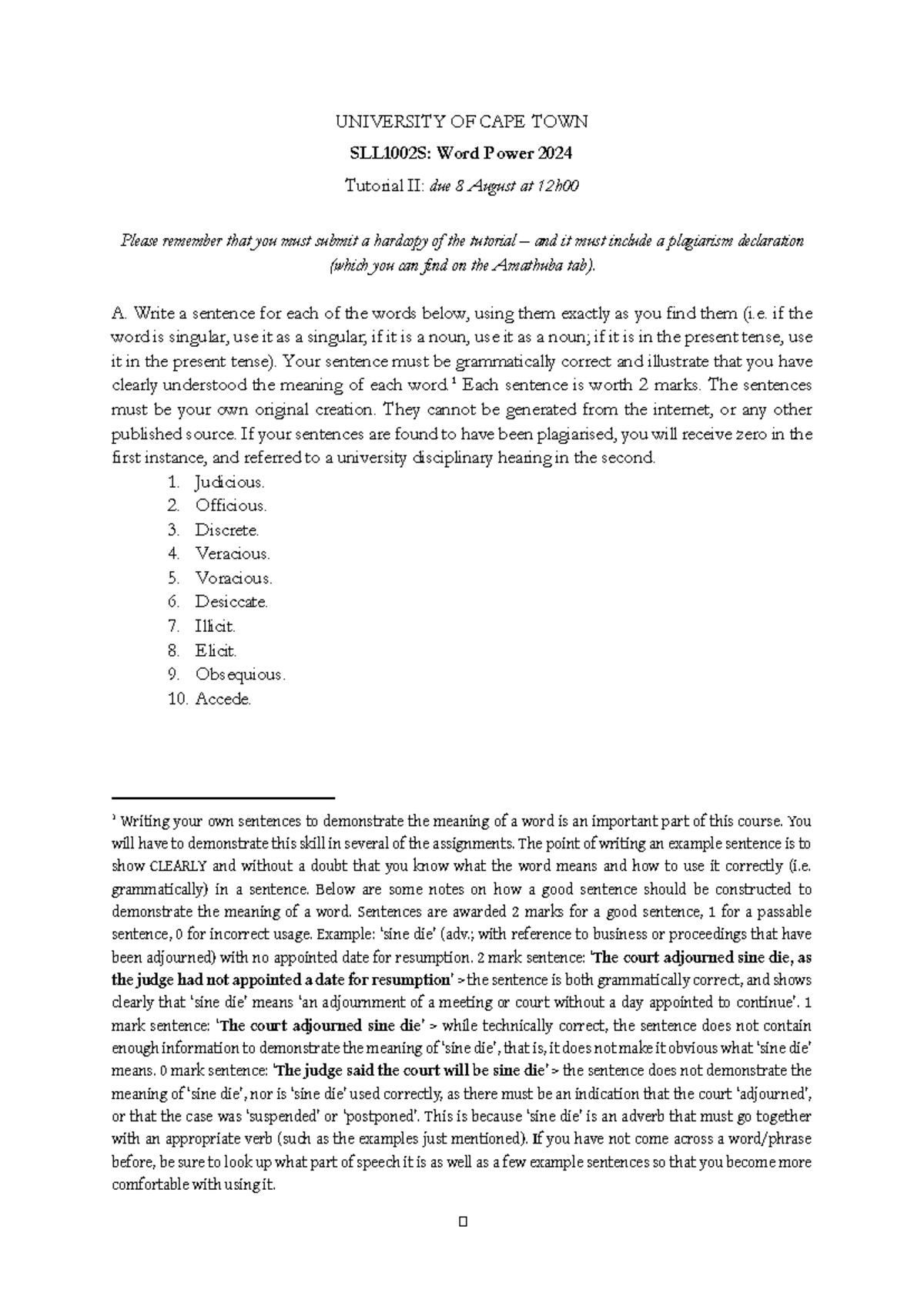 SLL1002S 2024 Tutorial II - UNIVERSITY OF CAPE TOWN SLL1002S: Word ...