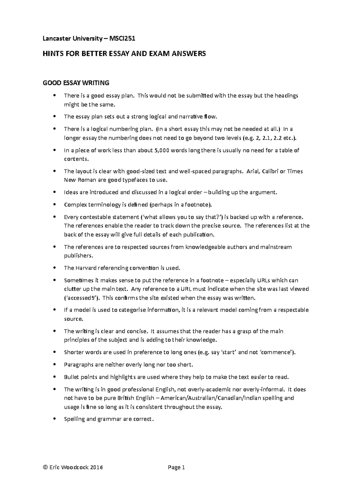 Hints for essays and exams 161017 - Lancaster University – MSCI251 ...
