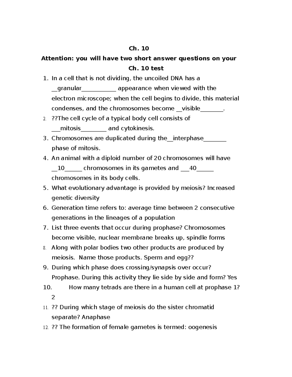 Ch. 10 study guide-1 prin biology - Ch. 10 Attention: you will have two ...