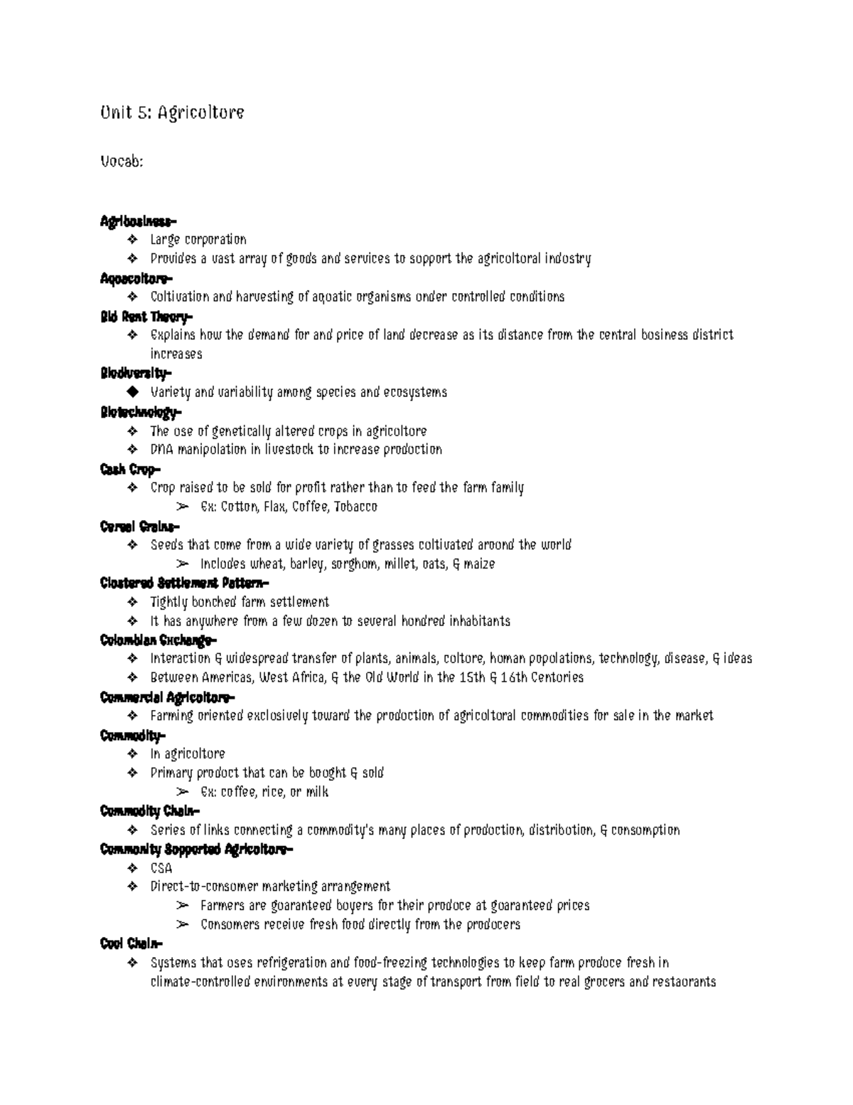 Unit 5 Agriculture - Notes over Unit 5 in general - Unit 5: Agriculture ...