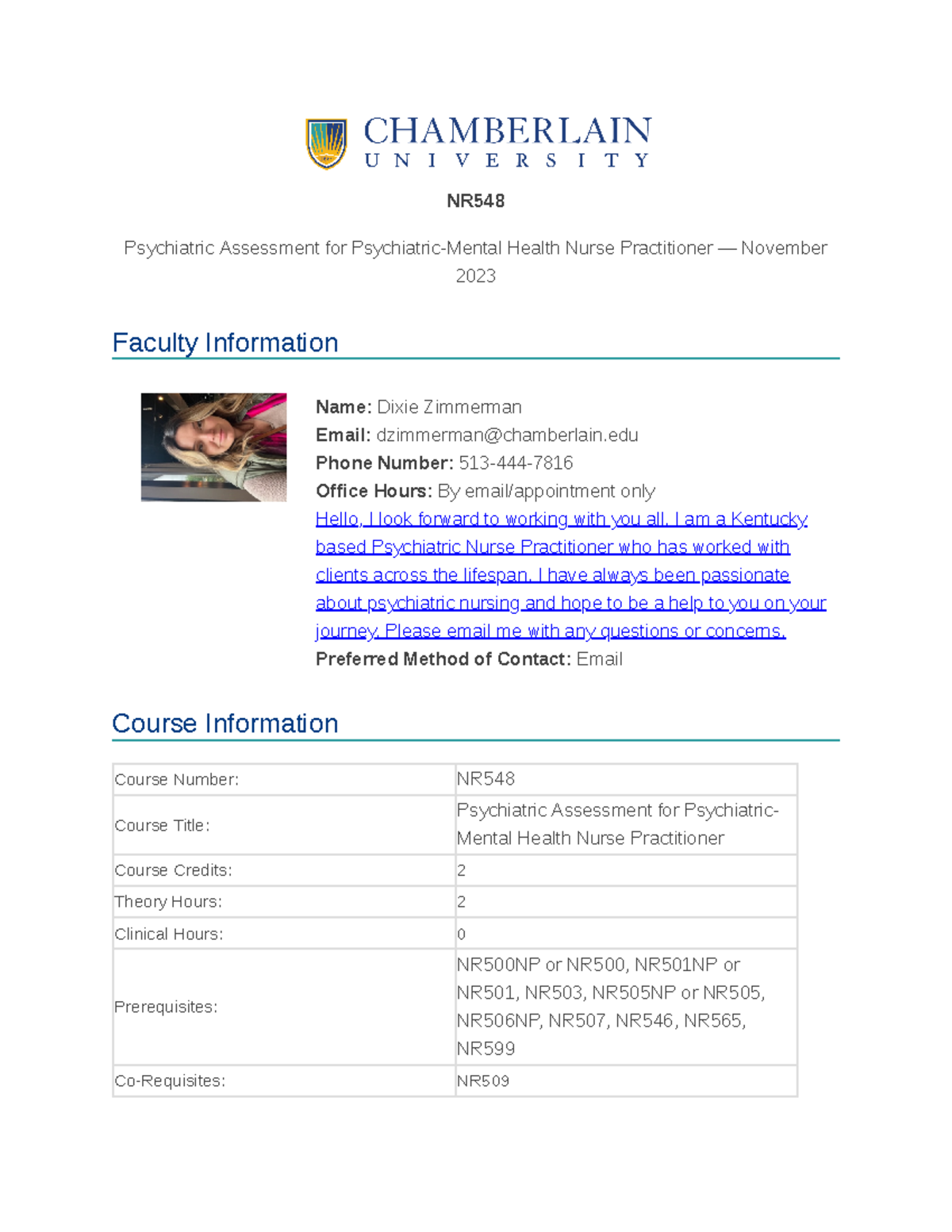 548 Syllabus - NR Psychiatric Assessment for Psychiatric-Mental Health ...