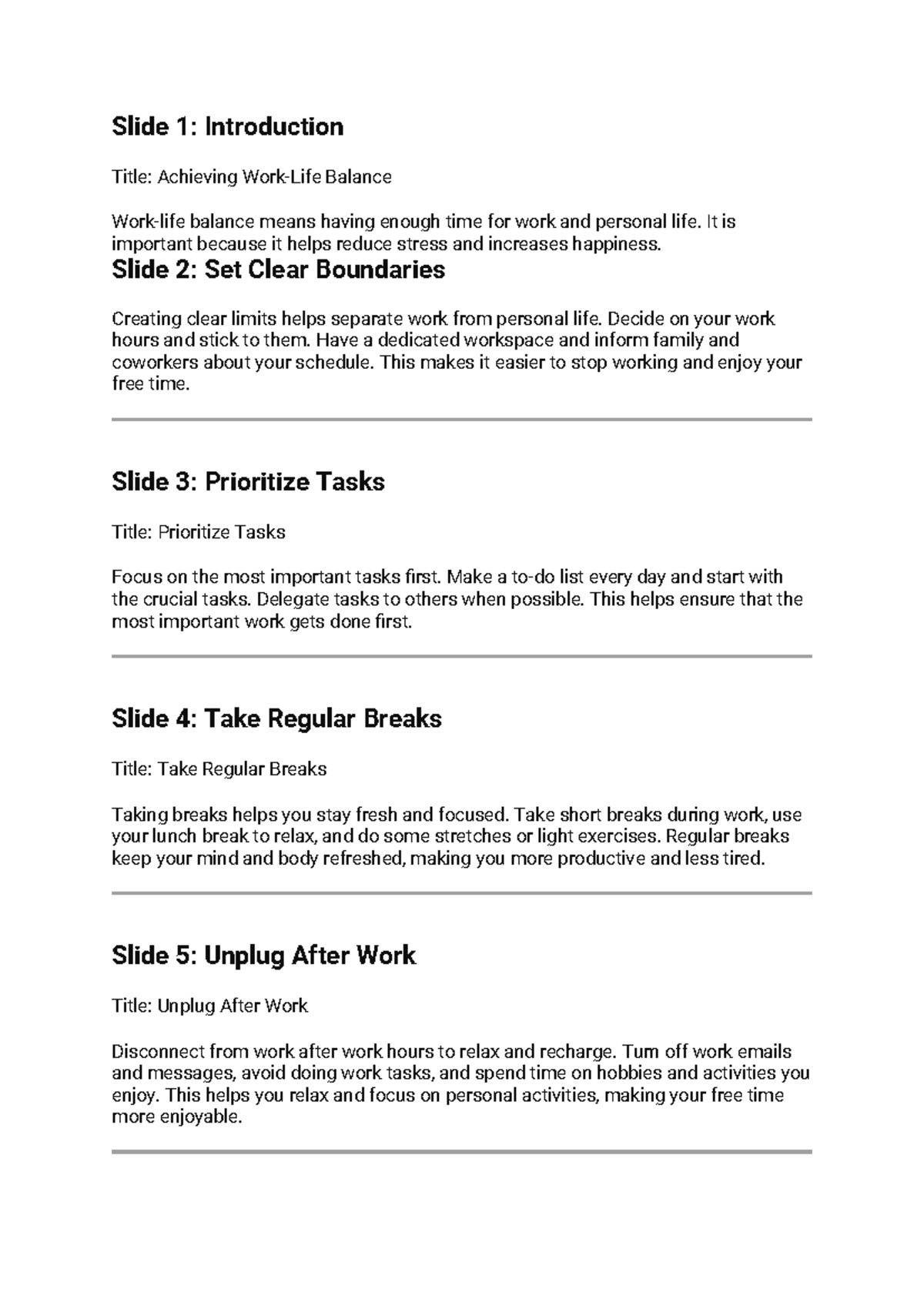 Opis prezentacji Work Life Balance - Slide 1: Introduction Title ...