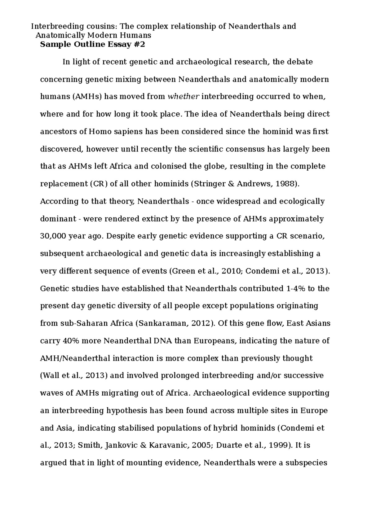Sample outline essay 2 - Anatomically Modern Humans Sample Outline ...