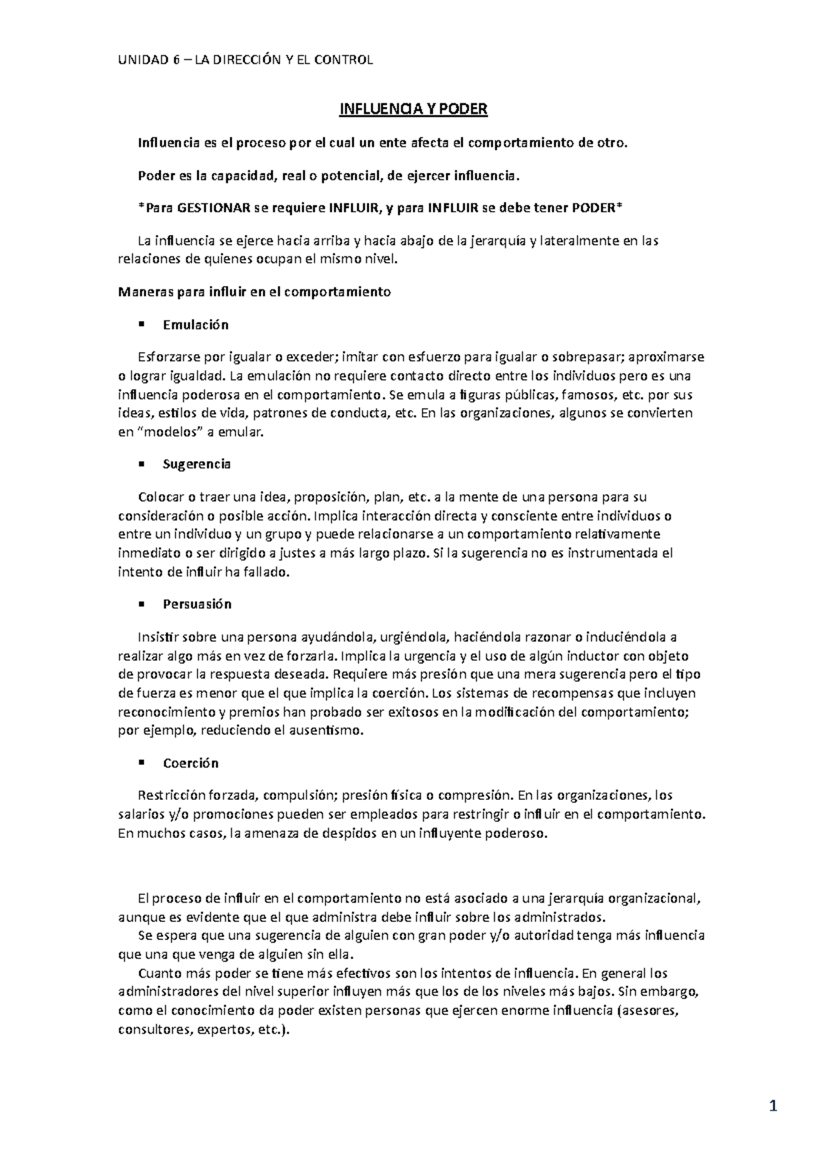 Apuntes Unidad 6 - Administracion General. admi - INFLUENCIA Y PODER ...