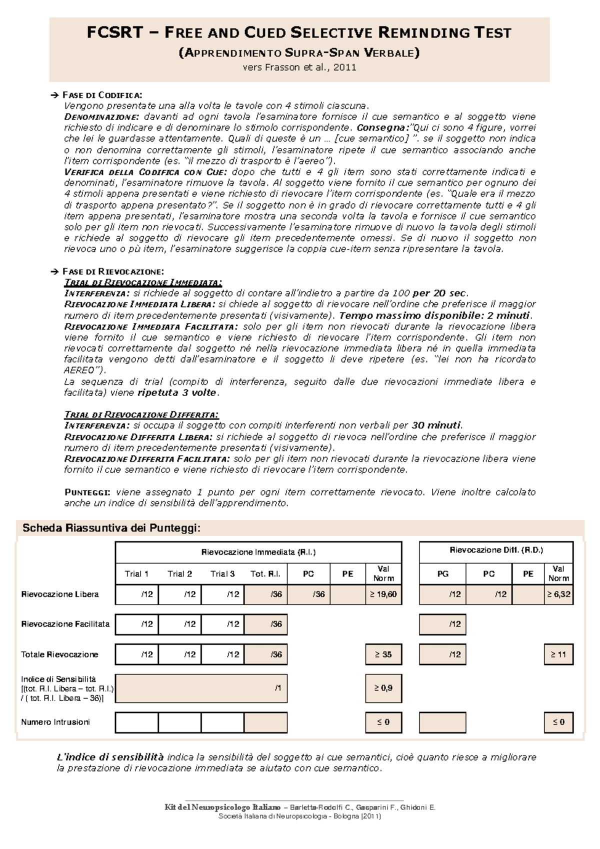 Fcsrt-vers-Frasson - Test Free and Cued Selective Reminding Test ...