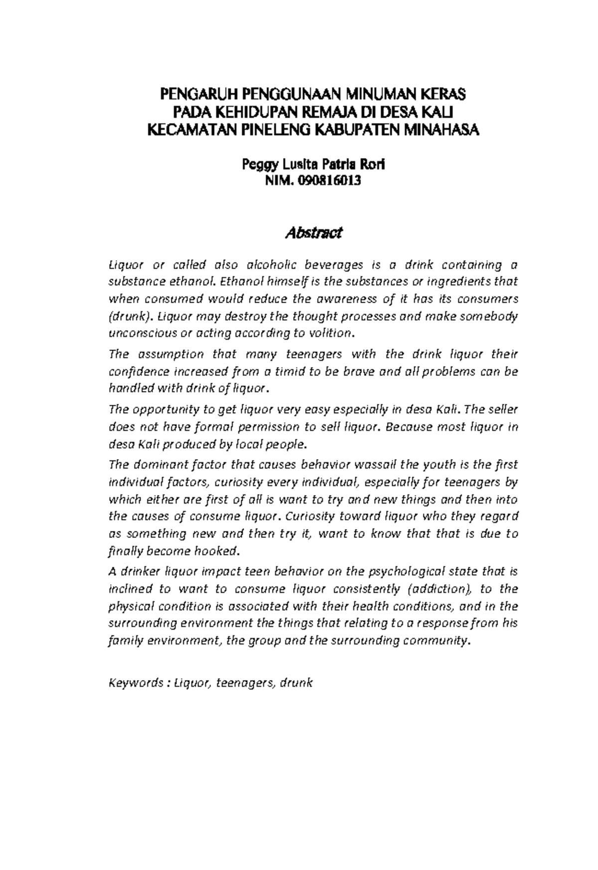 Jm holistik,+Peggy+Journal+pdf - PENGARUH PENGGUNAAN MINUMAN KERAS PADA KEHIDUPAN REMAJA DI DESA ...