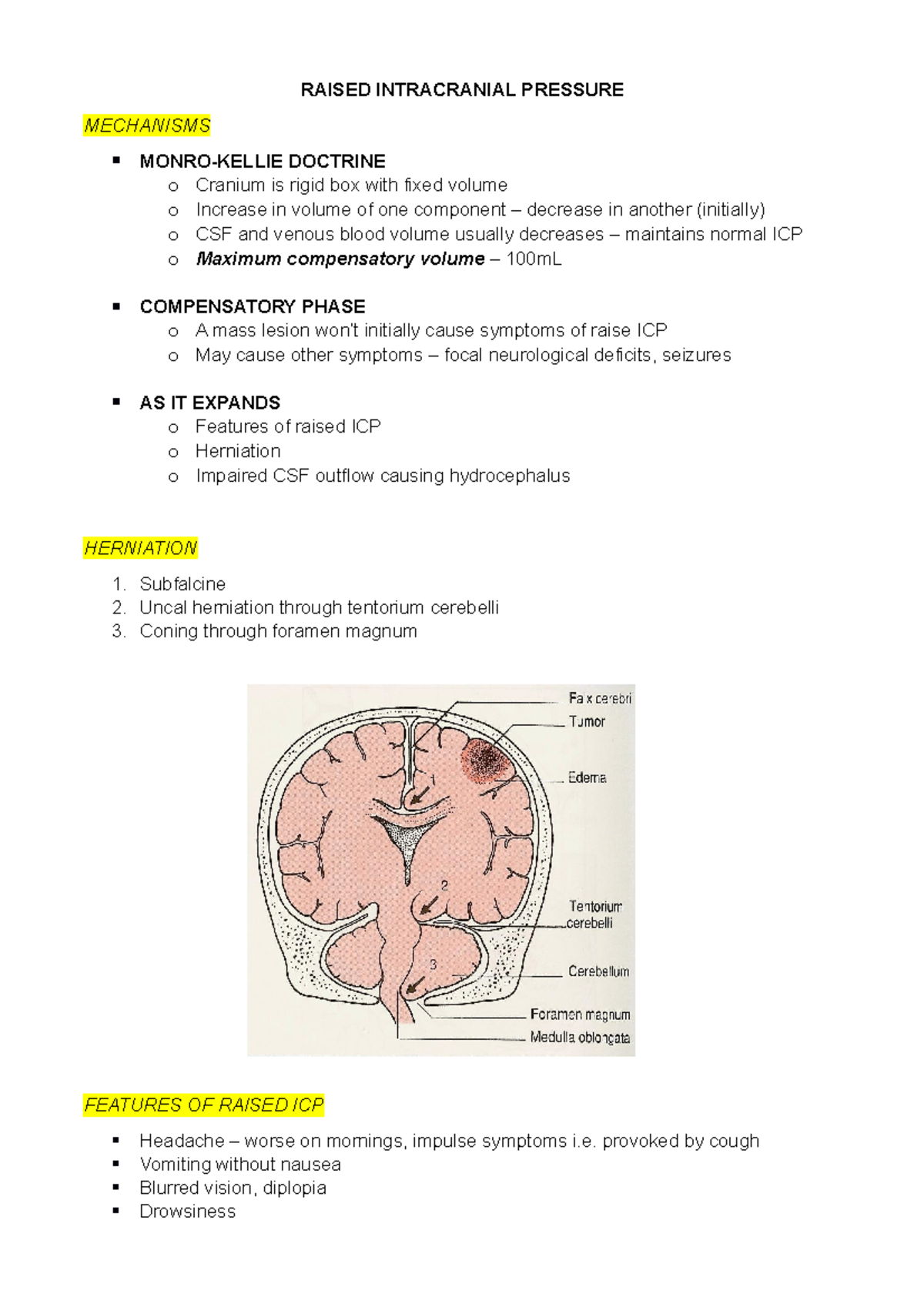 Raised Intracranial Pressure - RAISED INTRACRANIAL PRESSURE MECHANISMS ...