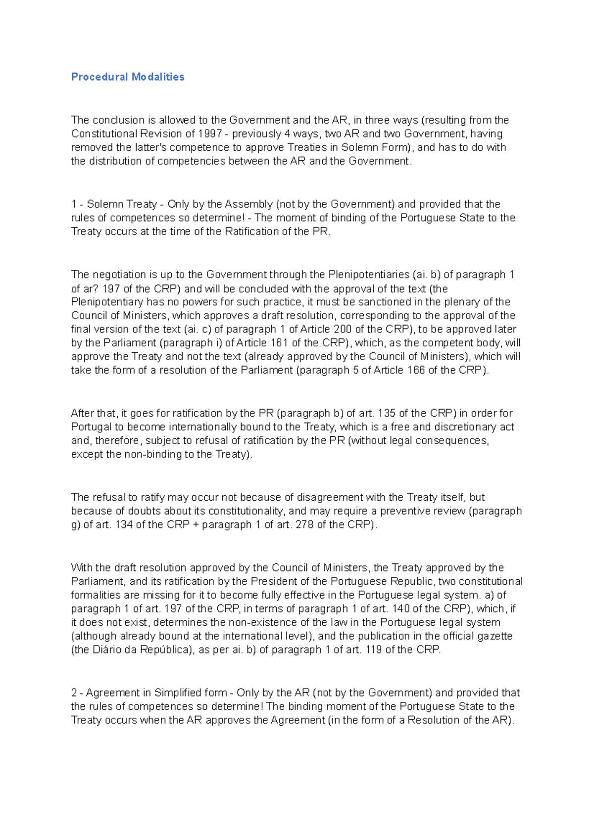 Procedural Modalities 9 - Procedural Modalities The conclusion is ...