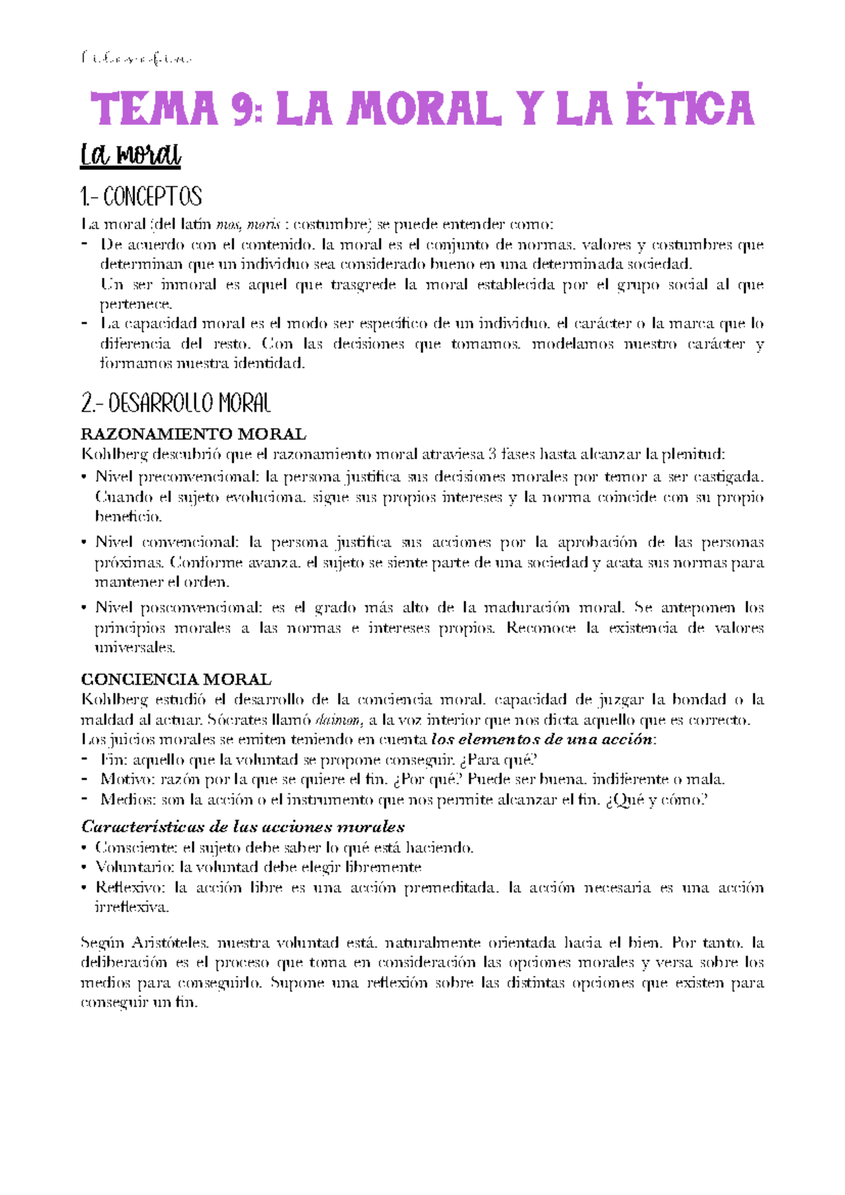 La moral y la ética - TEMA 9: LA MORAL Y LA ÉTICA La m al 1.- Conceptos ...