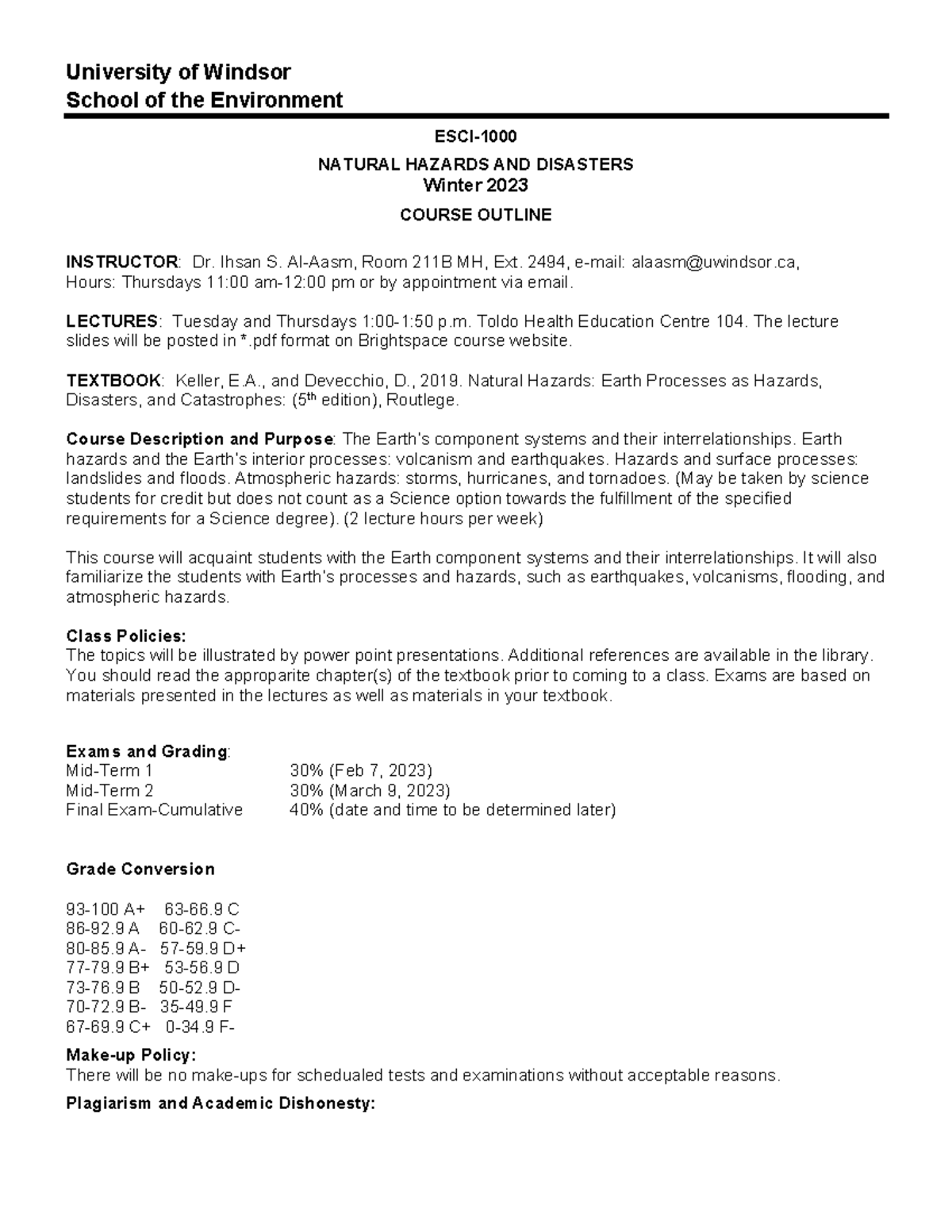 Natural Hazards and Disasters Syllabus - University of Windsor School ...