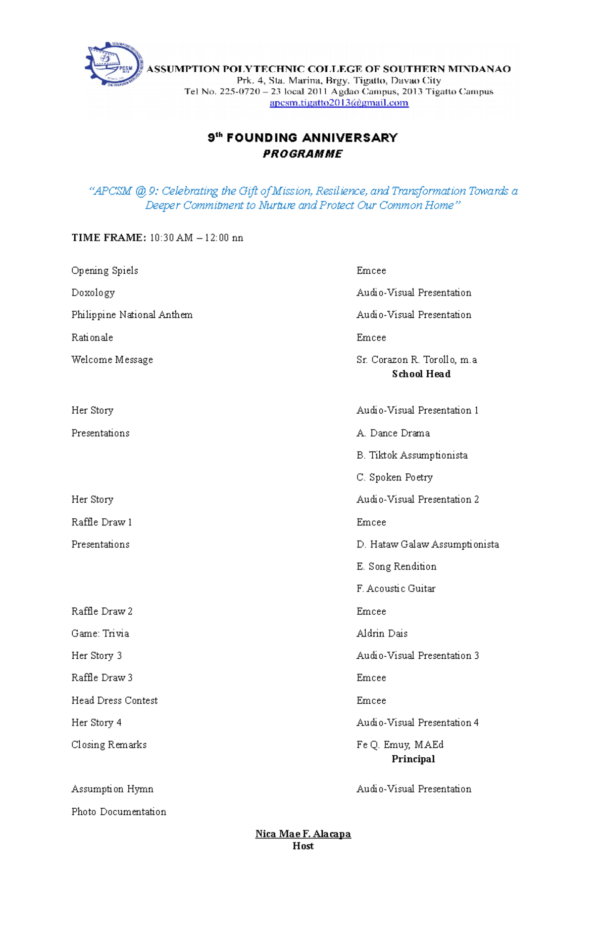 Founding Anniversary Programme - 9 th FOUNDING ANNIVERSARY PROGRAMME ...