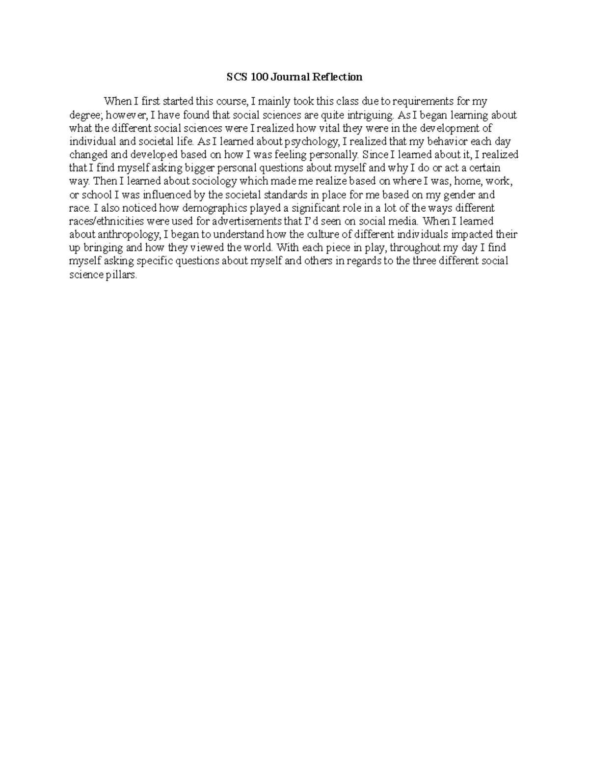 SCS 100 Journal Reflection Module 8 - SCS 100 - SNHU - Studocu