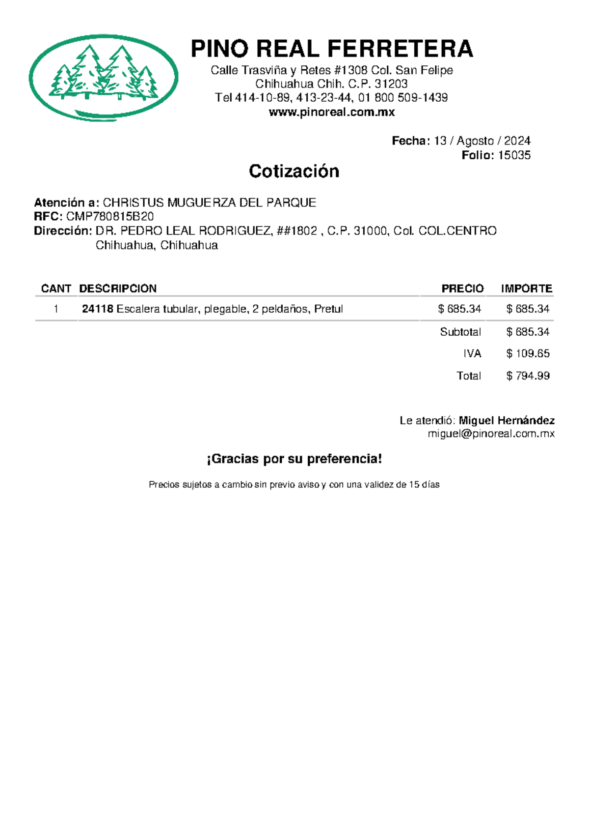 Pino Real 15035 24118 685 - PINO REAL FERRETERA Calle Trasviña y Retes ...