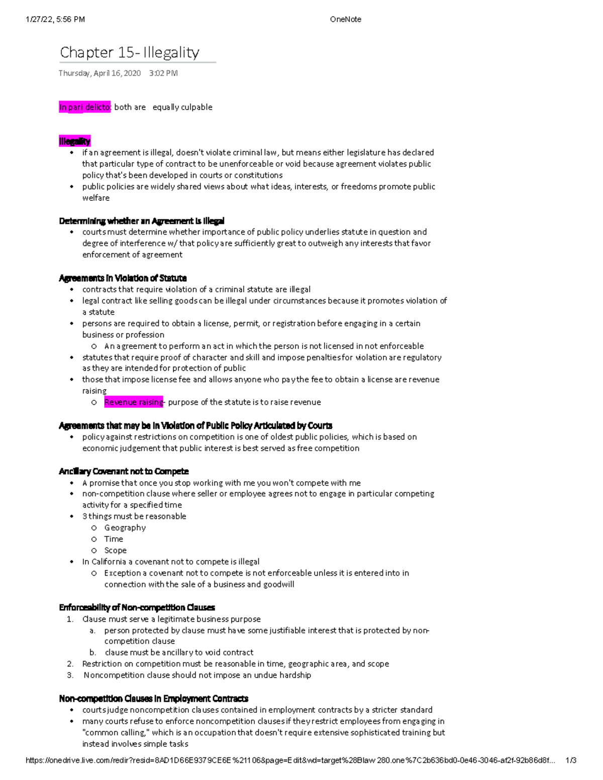 Chapter 15 - illegality - 1/27/22, 5:56 PM OneNote - Studocu