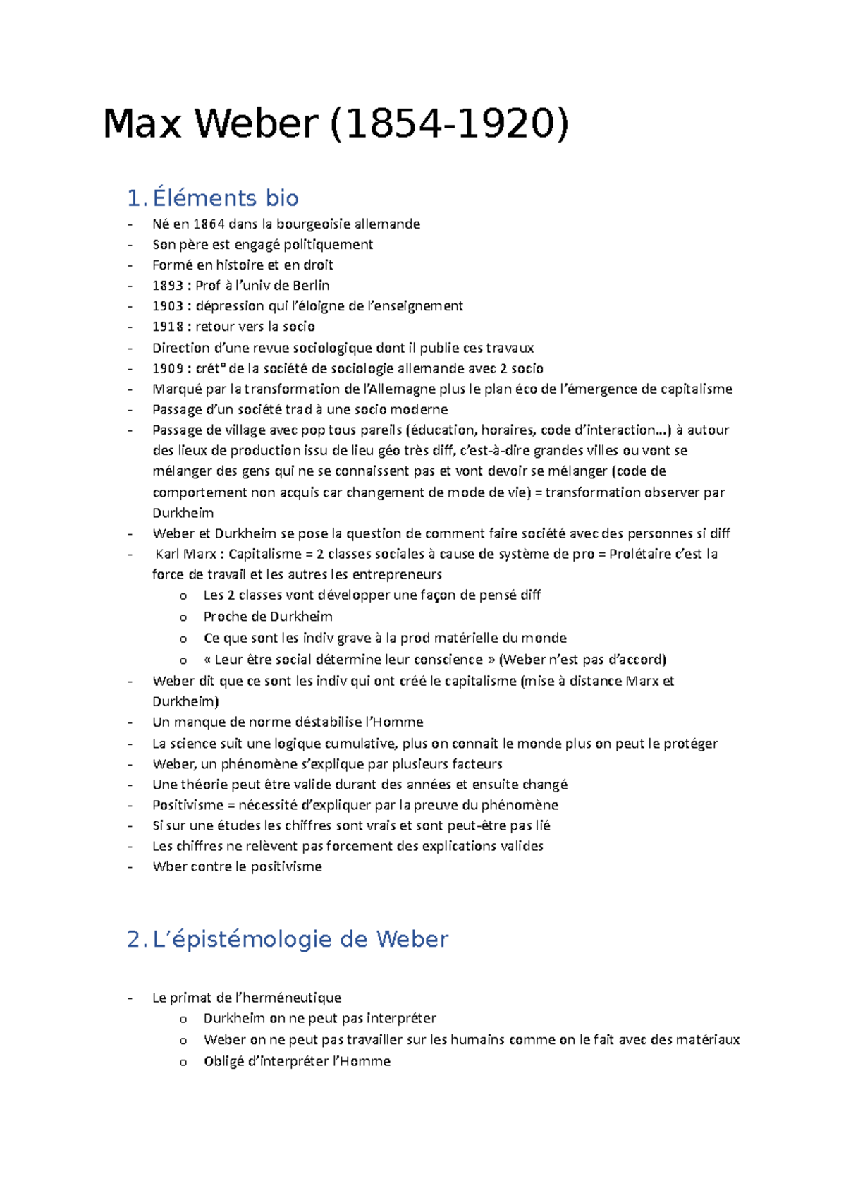 Max Weber cours - Max Weber (1854-1920) 1. Éléments bio - Né en 1864 ...