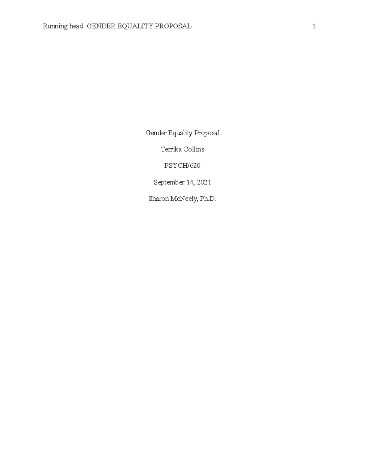 Gender Equality Proposal - Running head: GENDER EQUALITY PROPOSAL 1 ...