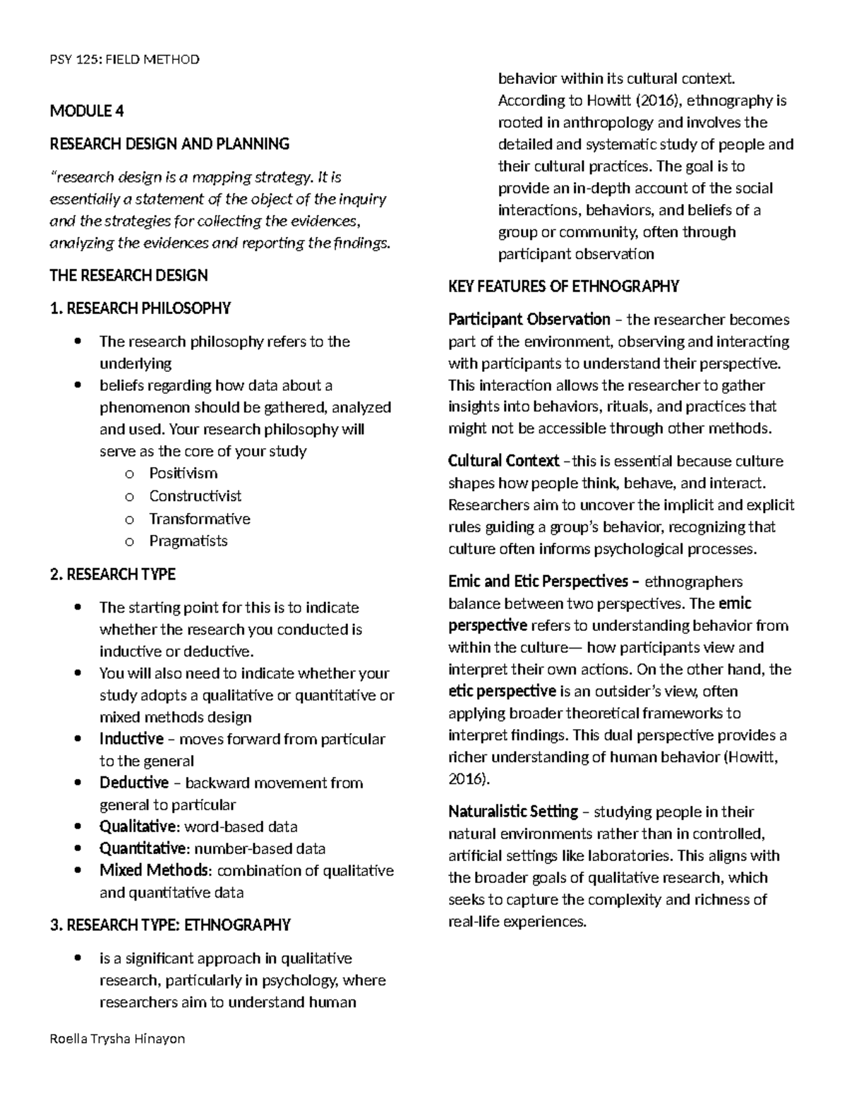 Field method module 4 - MODULE 4 RESEARCH DESIGN AND PLANNING “research ...