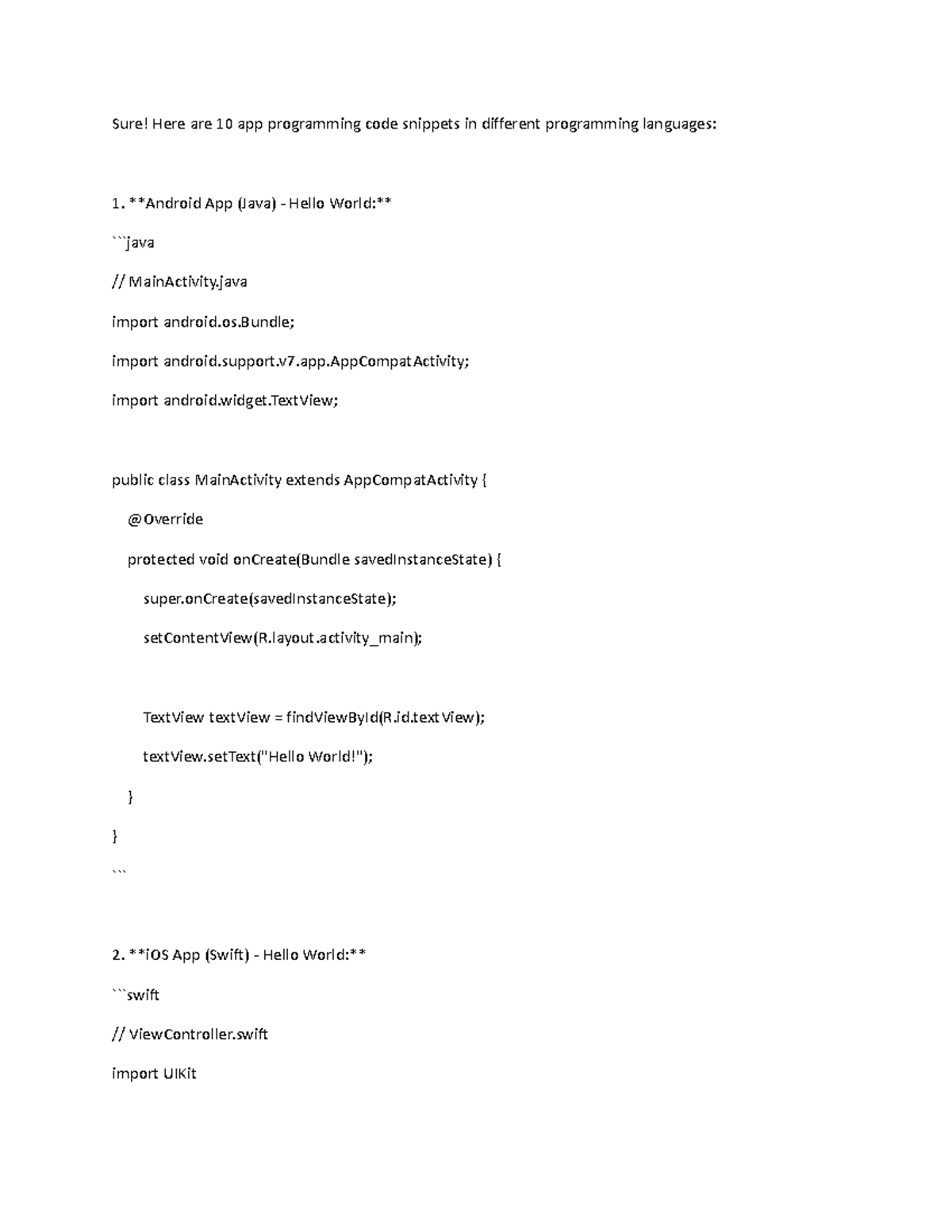 App programming 10 codes - Sure! Here are 10 app programming code ...