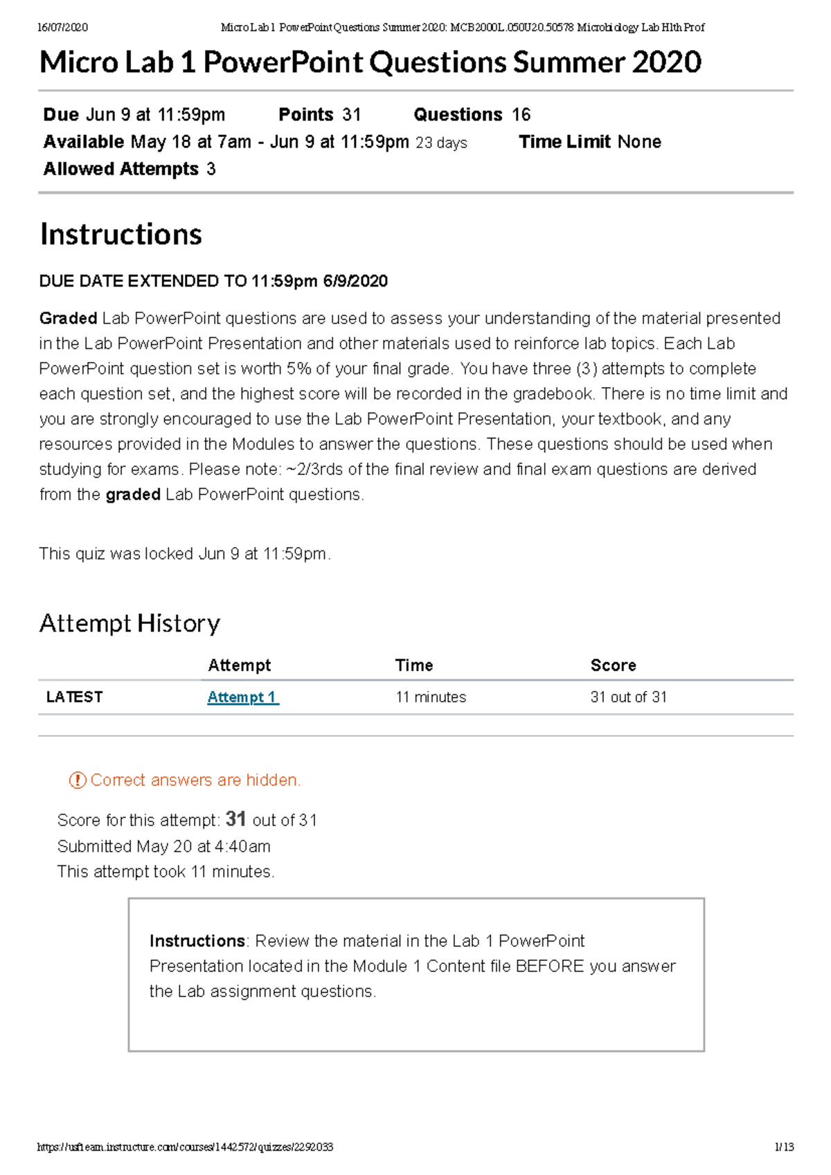 Micro Lab 1 Power Point Questions Summer 2020 MCB2000 L.050U20.50578 ...