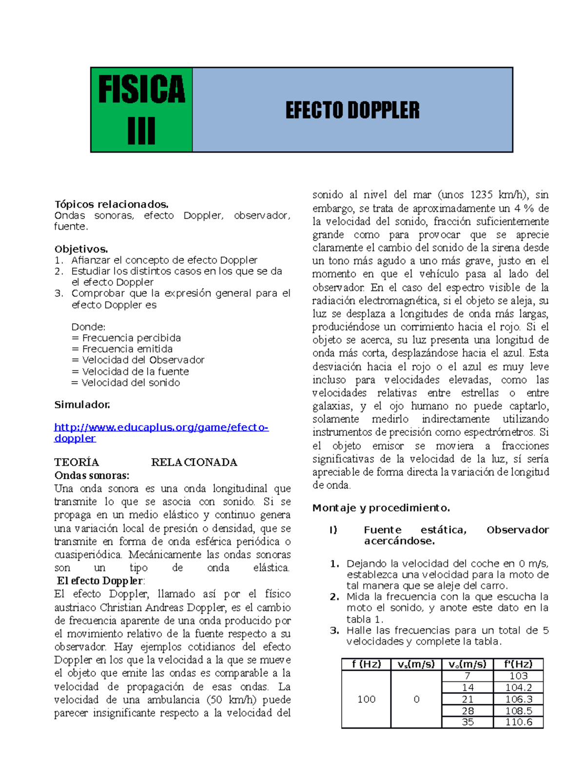 10. Efecto Doppler. - ayudas - FISICA III EFECTO DOPPLER Tópicos ...