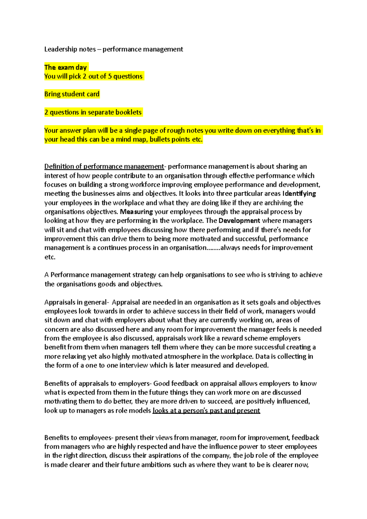 Leadership notes - Definition of performance management- performance ...