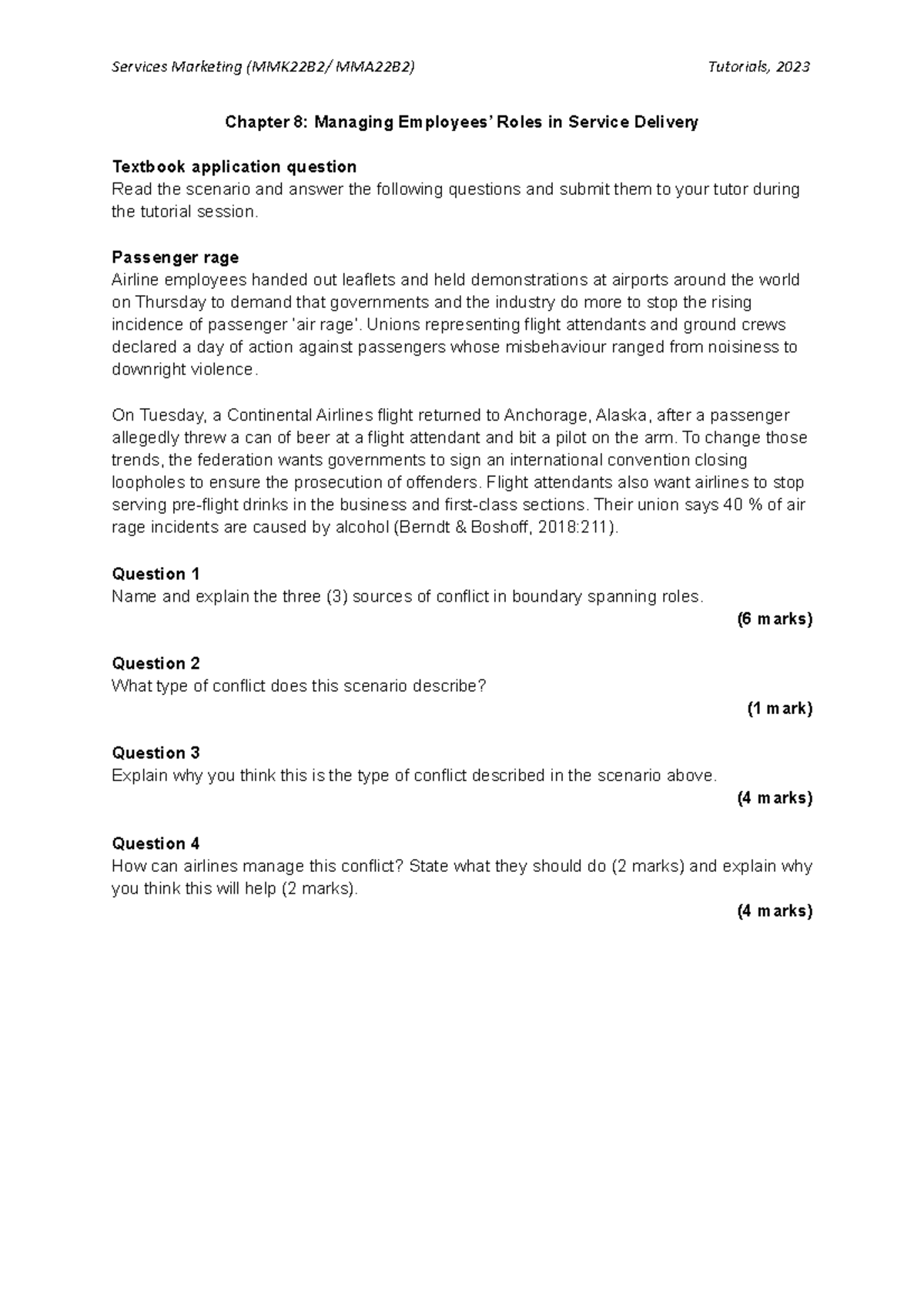 Chapter 8 tutorial questions - Services Marketing (MMK22B2/ MMA22B2) Tutorials, 2023 Chapter 8 ...