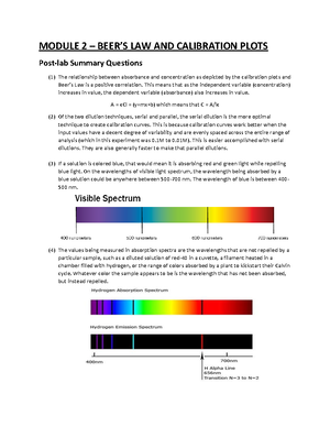 CHM2045L Module #2 Beers Law and Calibration Plots - MODULE 2 – BEER’S LAW AND CALIBRATION PLOTS ...