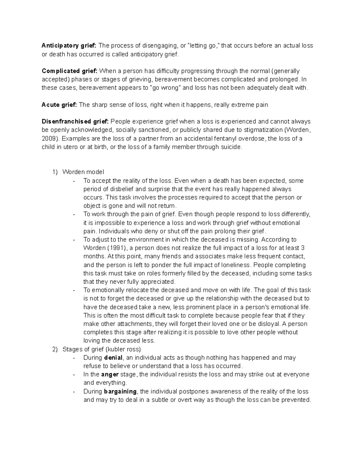 HH W9 Week 9 And 11 Notes Anticipatory Grief The Process Of