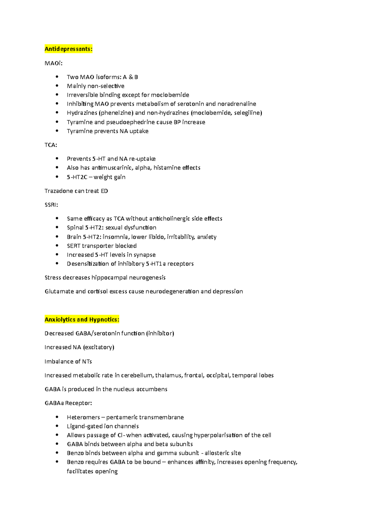 Pharmacology Notes CNS - Antidepressants: MAOi: Two MAO isoforms: A & B ...