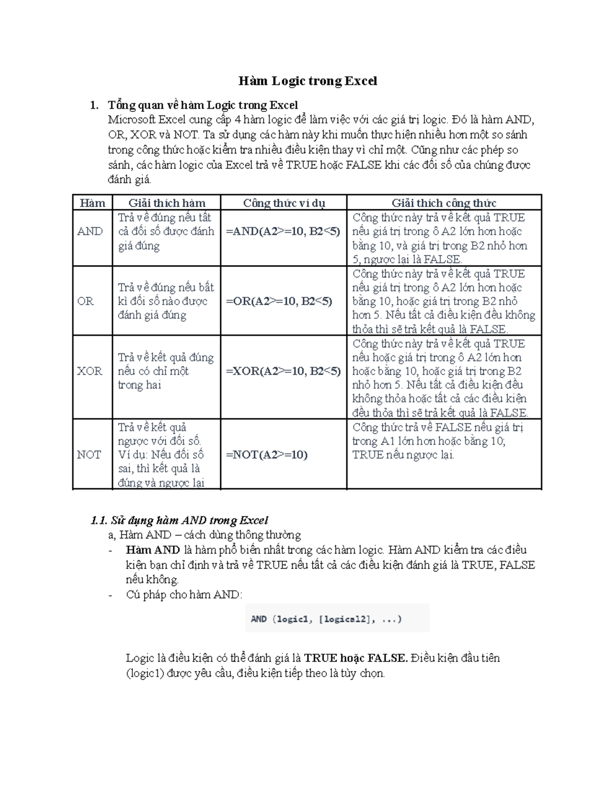 Hàm Logic Trong Excel Hàm Logic Trong Excel Tổng Quan Về Hàm Logic Trong Excel Microsoft Excel