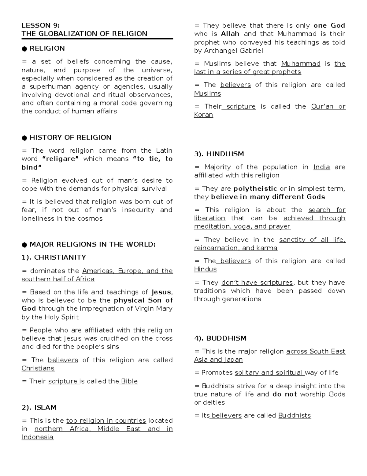 Group 9 THE Globalization OF Religion - LESSON 9: THE GLOBALIZATION OF ...