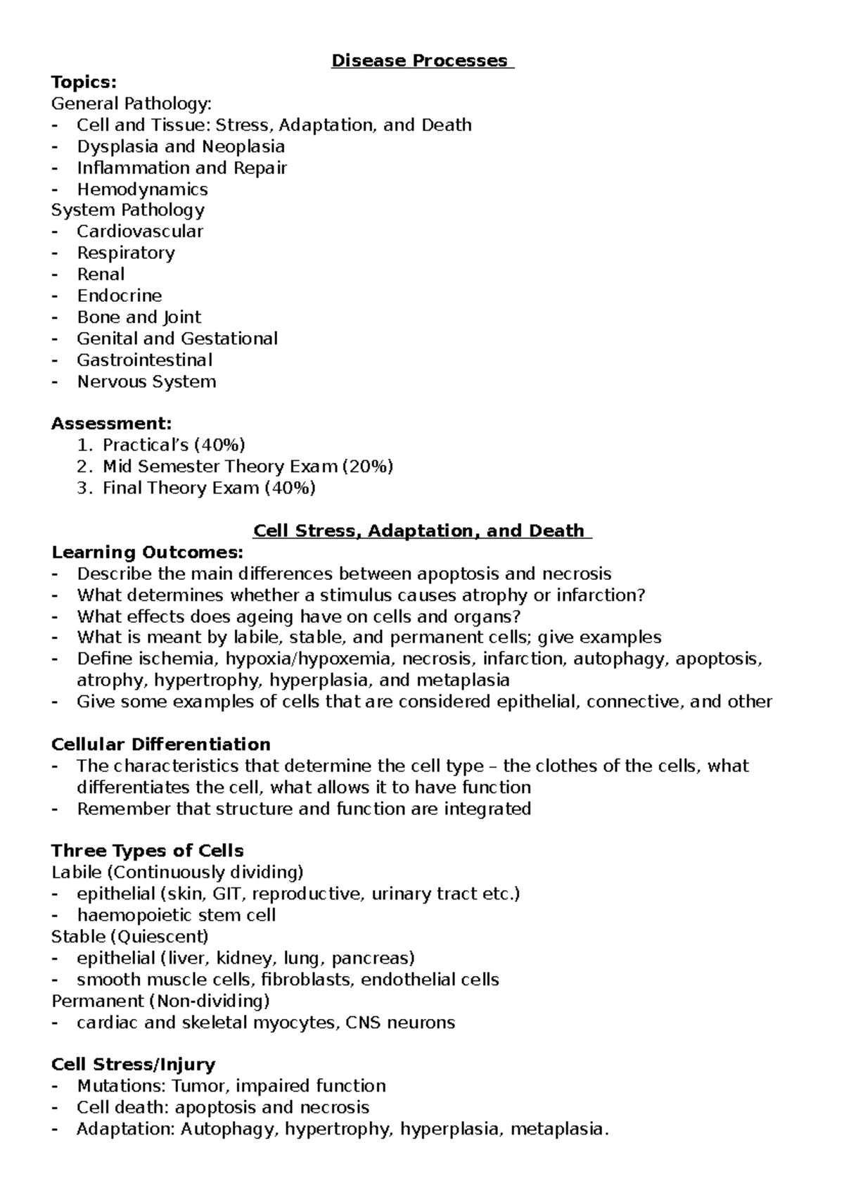 Disease Processes - practical - Disease Processes Topics: General ...