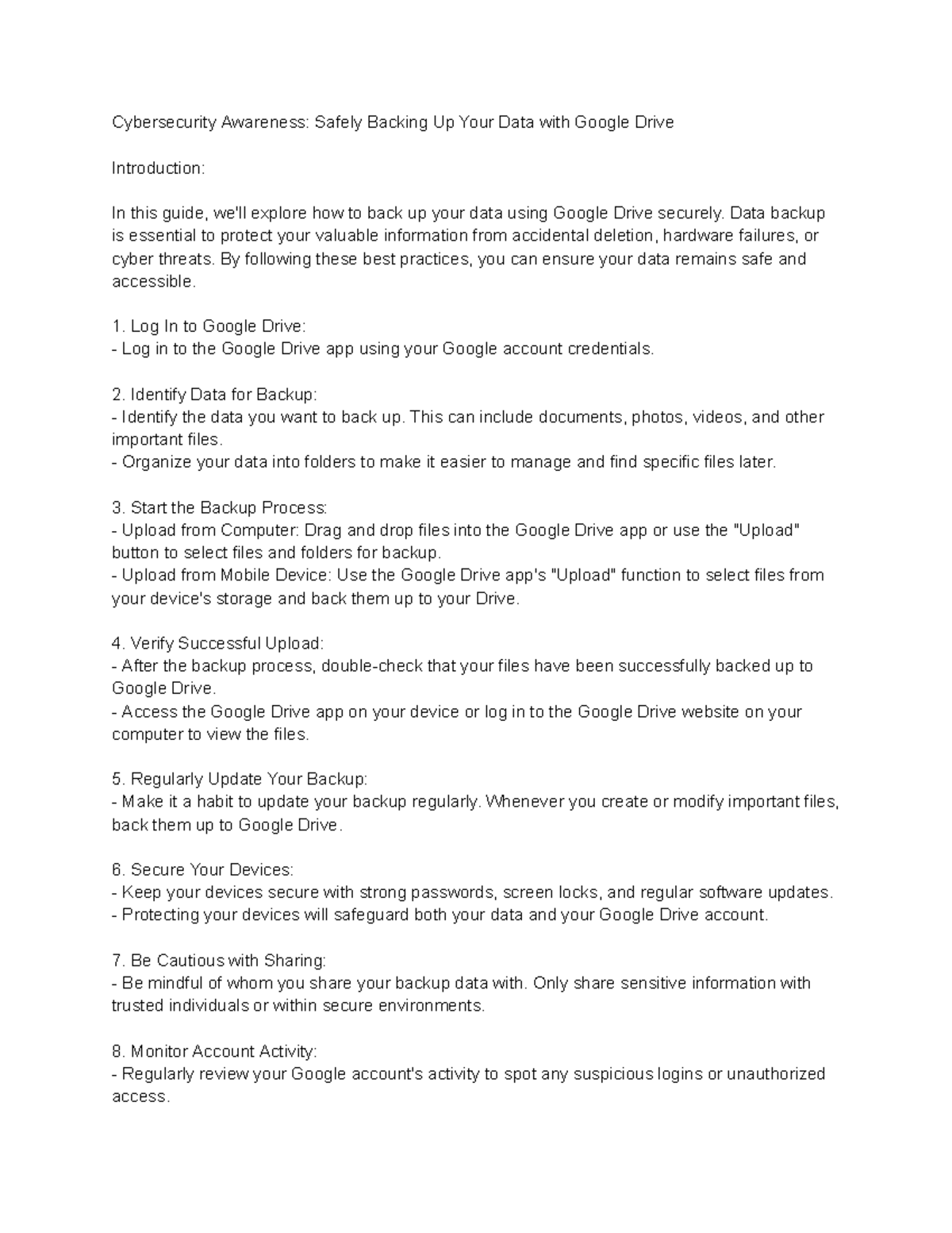 Cybersecurity Awareness Safely Backing Up Your Data with Google Drive ...