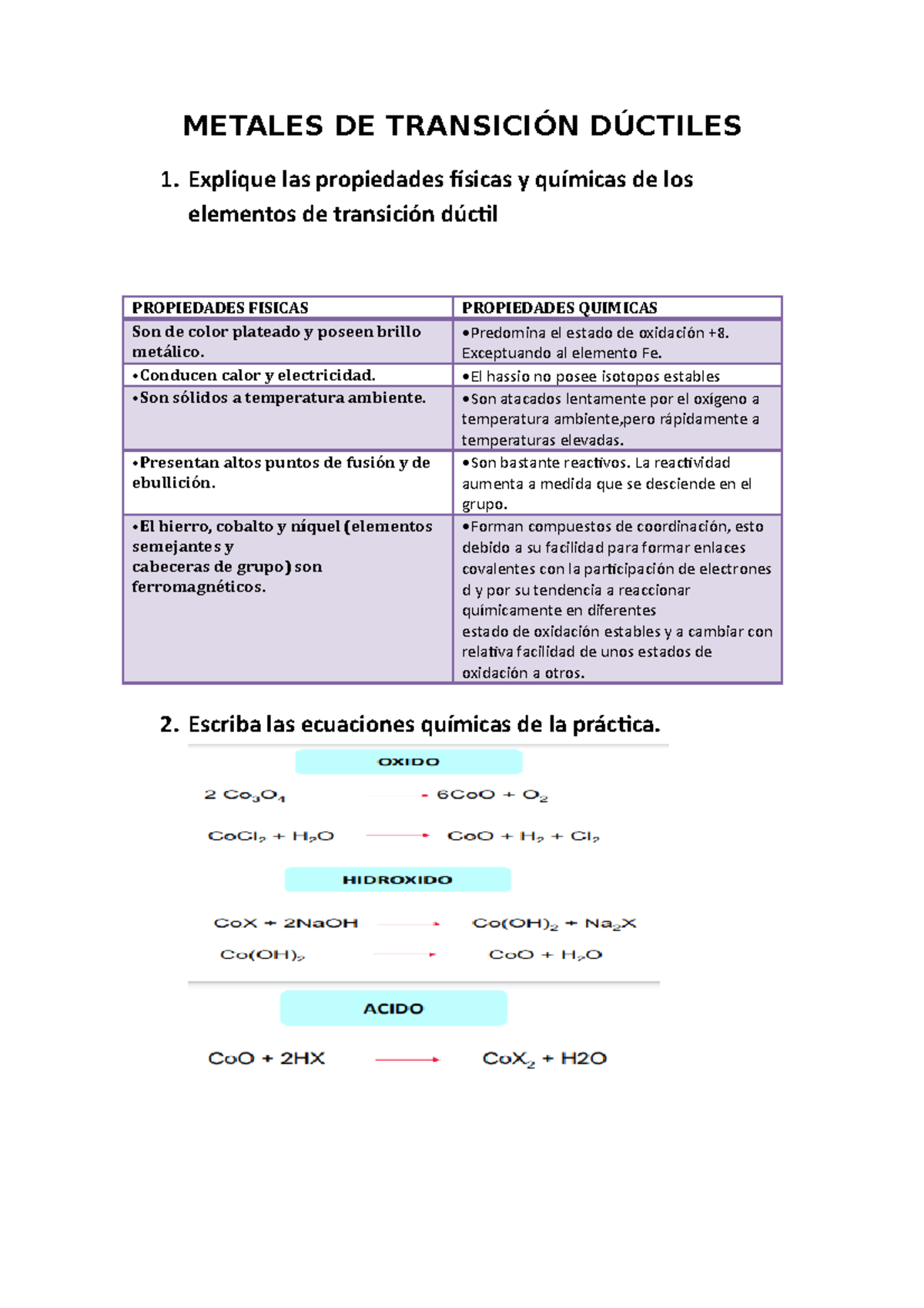 Informe 7 Metales DE Transicion Ductiles - Quimica Inorganica - Uwiener ...