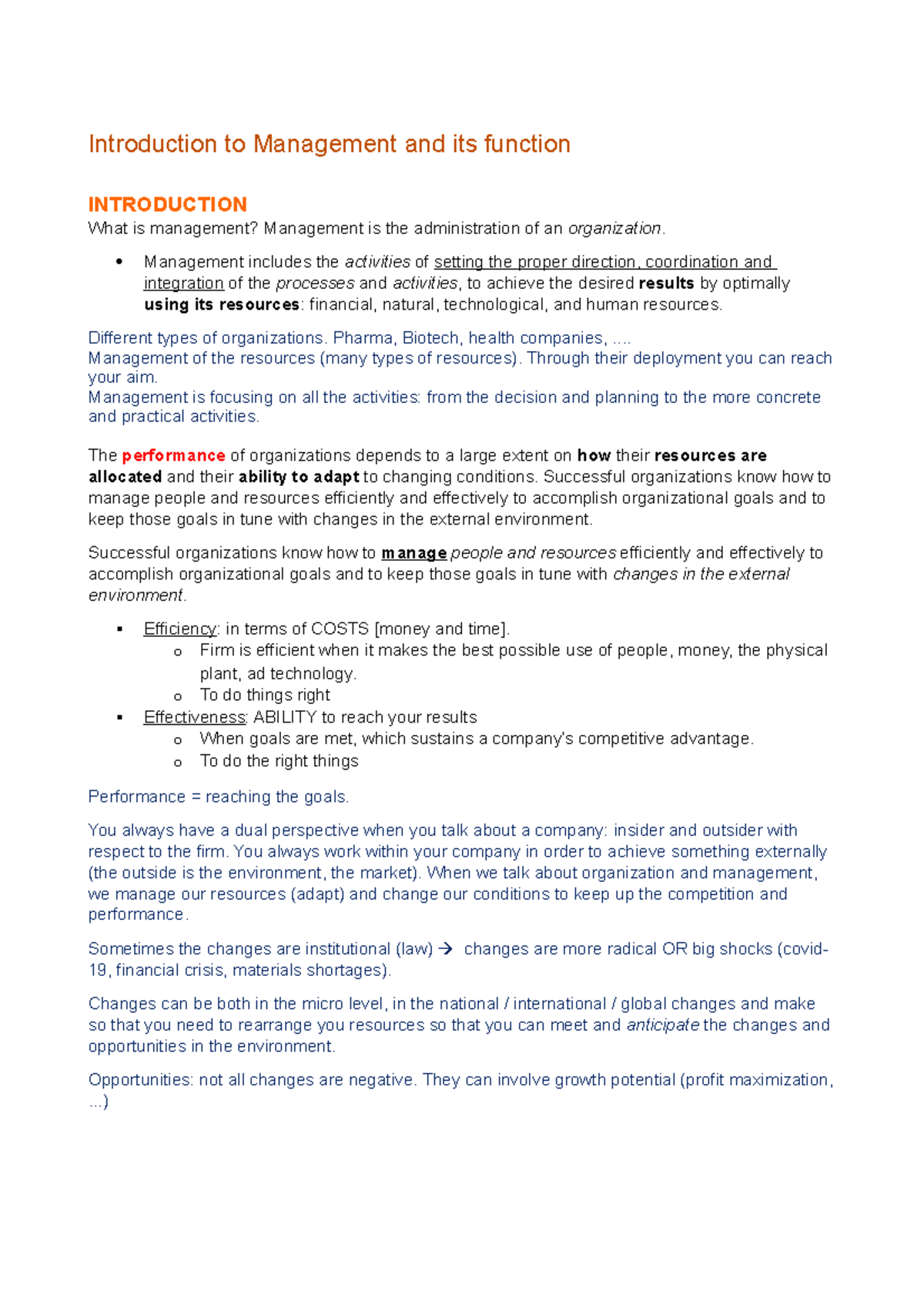 Notes Healthcare management - Introduction to Management and its ...