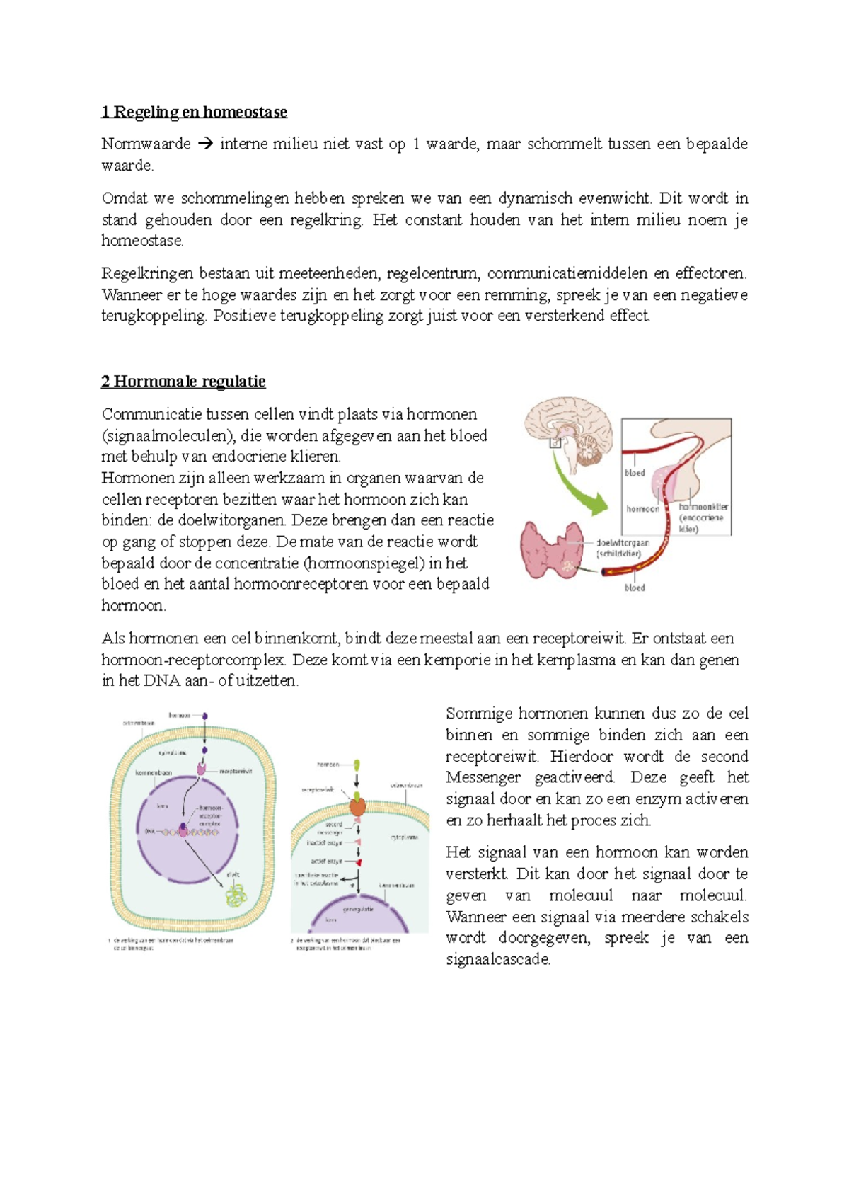 Samenvatting biologie - 1 Regeling en homeostase Normwaarde interne ...