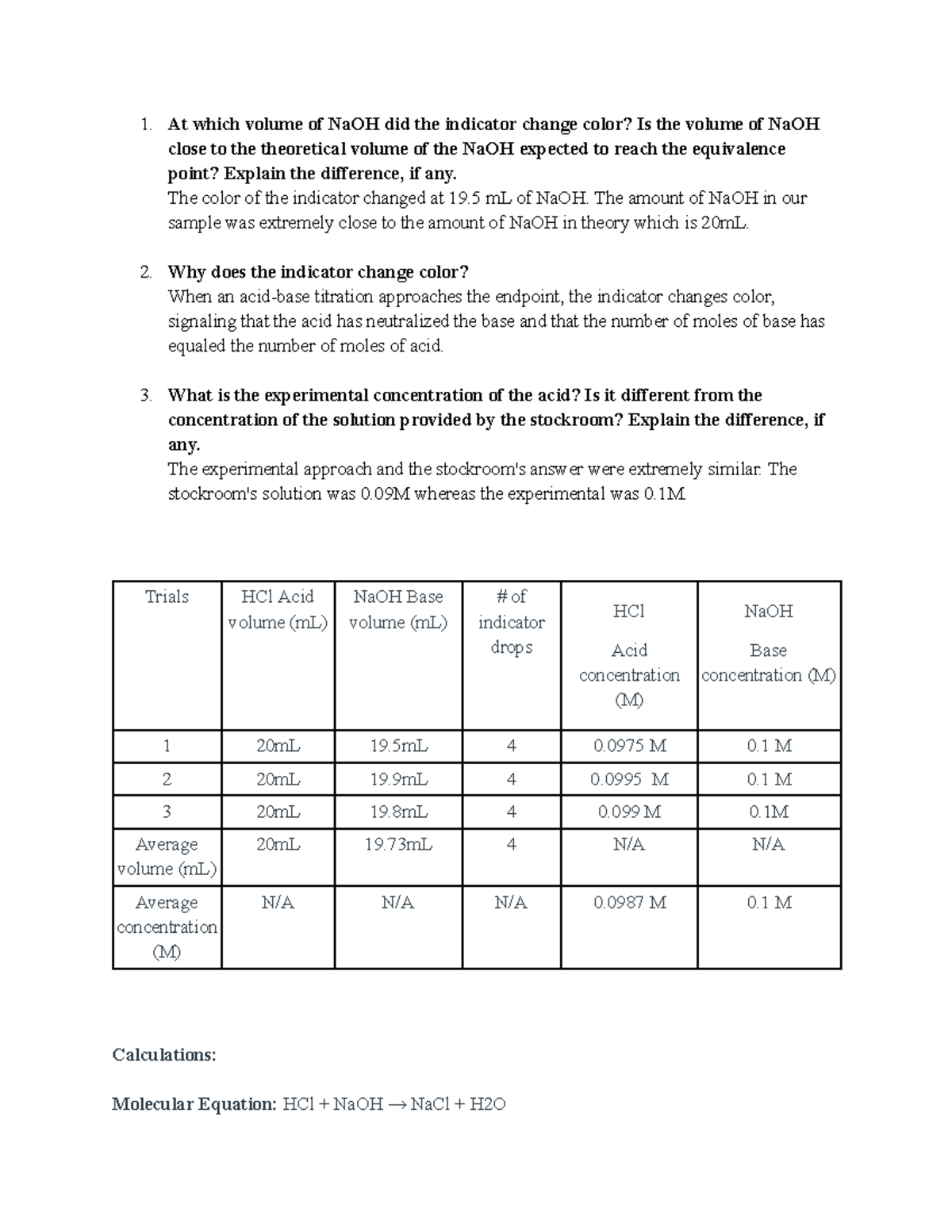 Module 3 Post Lab - Post lab - 1. At which volume of NaOH did the ...