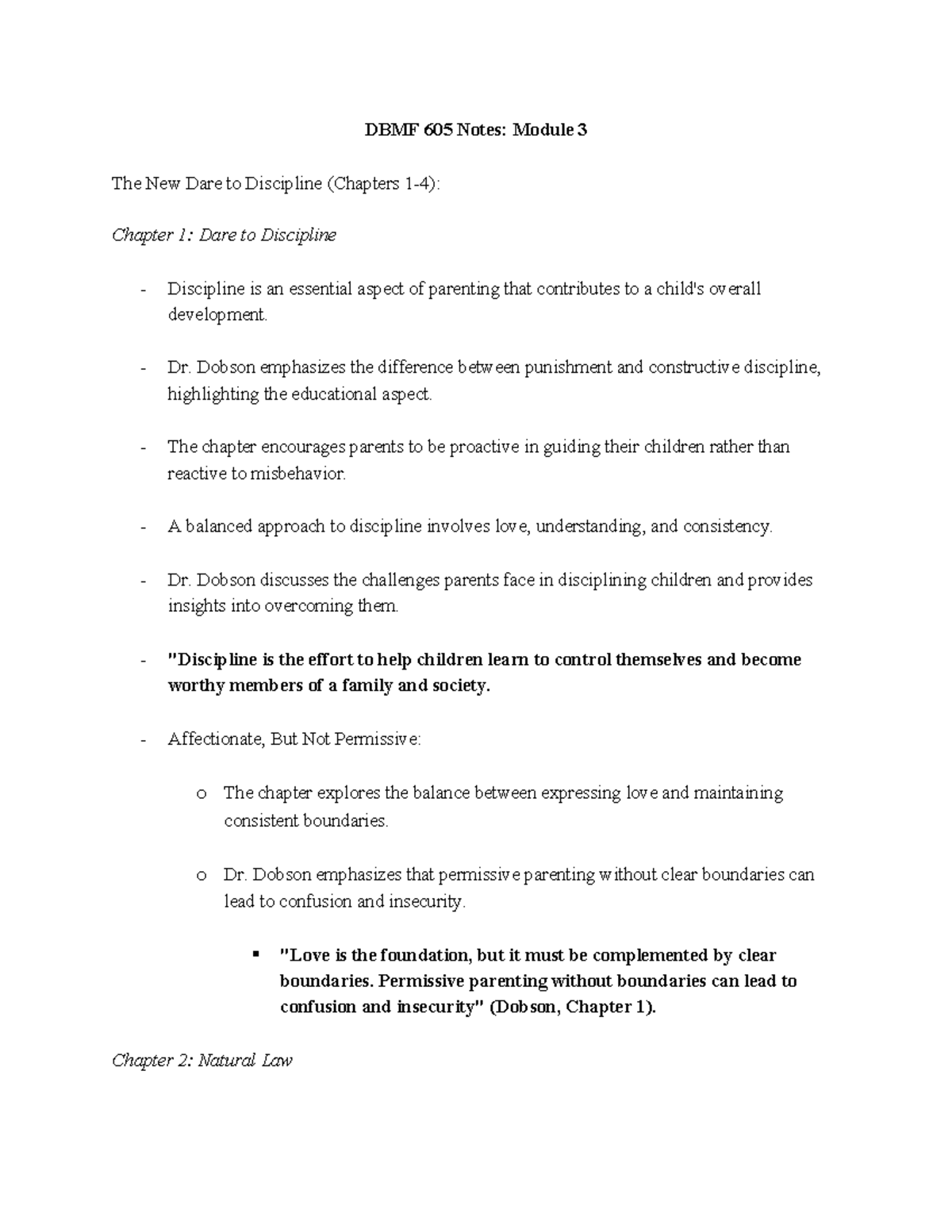 Module 3 Notes - DBMF 605 Notes: Module 3 The New Dare to Discipline ...