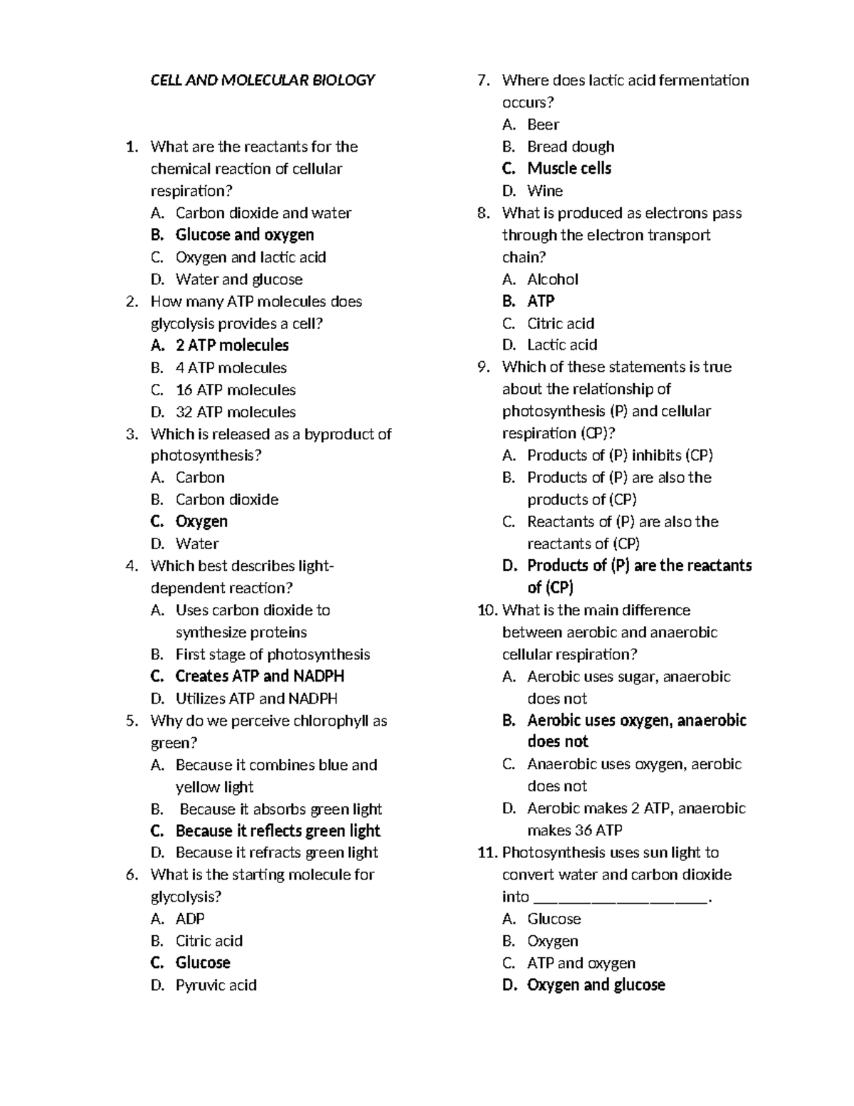 Cell N' Mol Bio 1 - LET BIO - CELL AND MOLECULAR BIOLOGY What are the ...