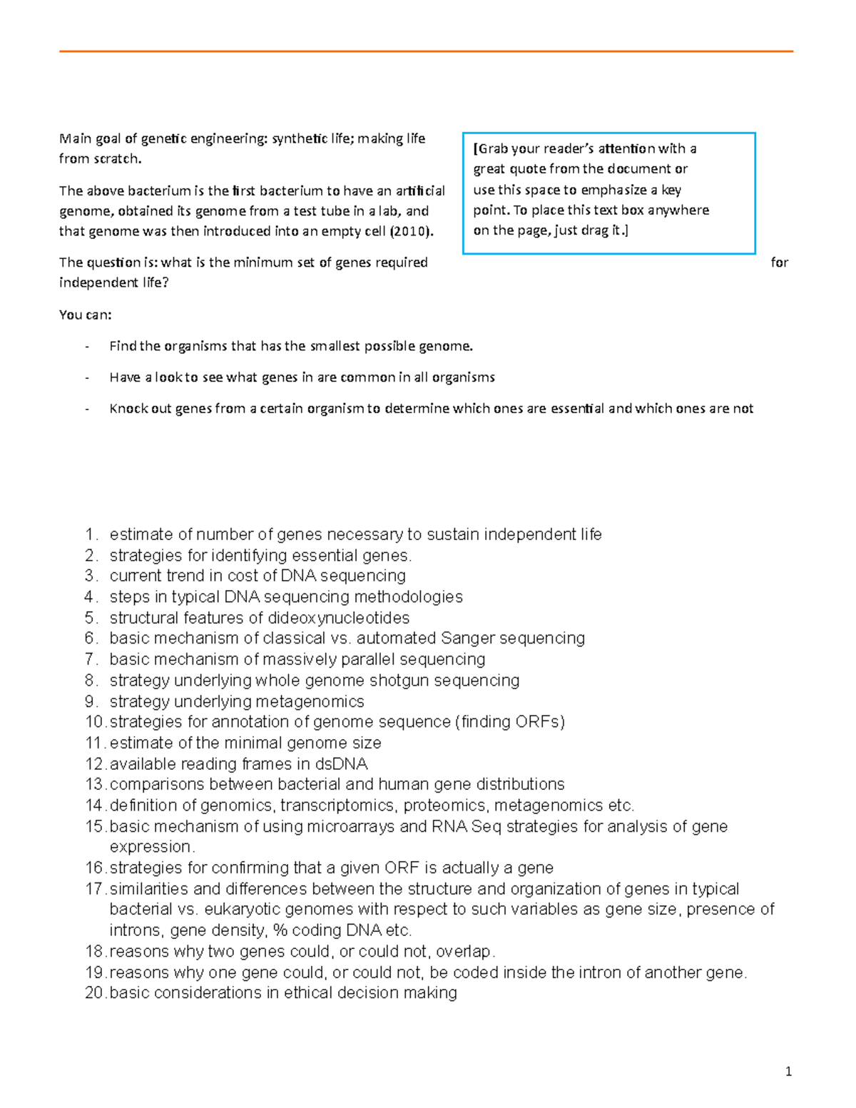 Cylce-11 Lecture 23 - Main goal of genetic engineering: synthetic life ...