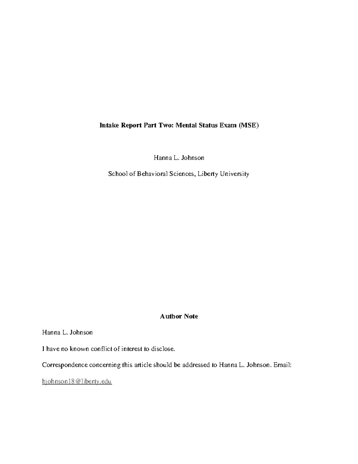 521 - Intake Report Part Two - MSE - Intake Report Part Two: Mental ...