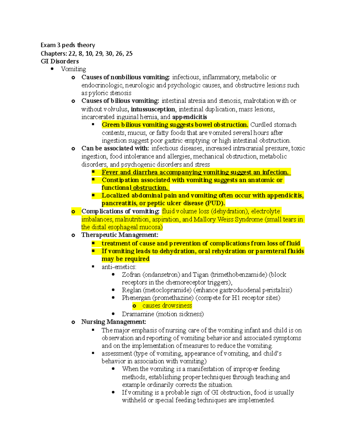 Exam 3 peds theory - Pediatric Nursing care study guides - Exam 3 peds ...