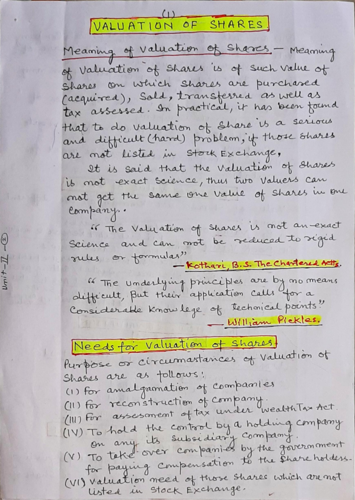 (9) 8. Valuation OF Shares - Bachelors in commerce - Studocu